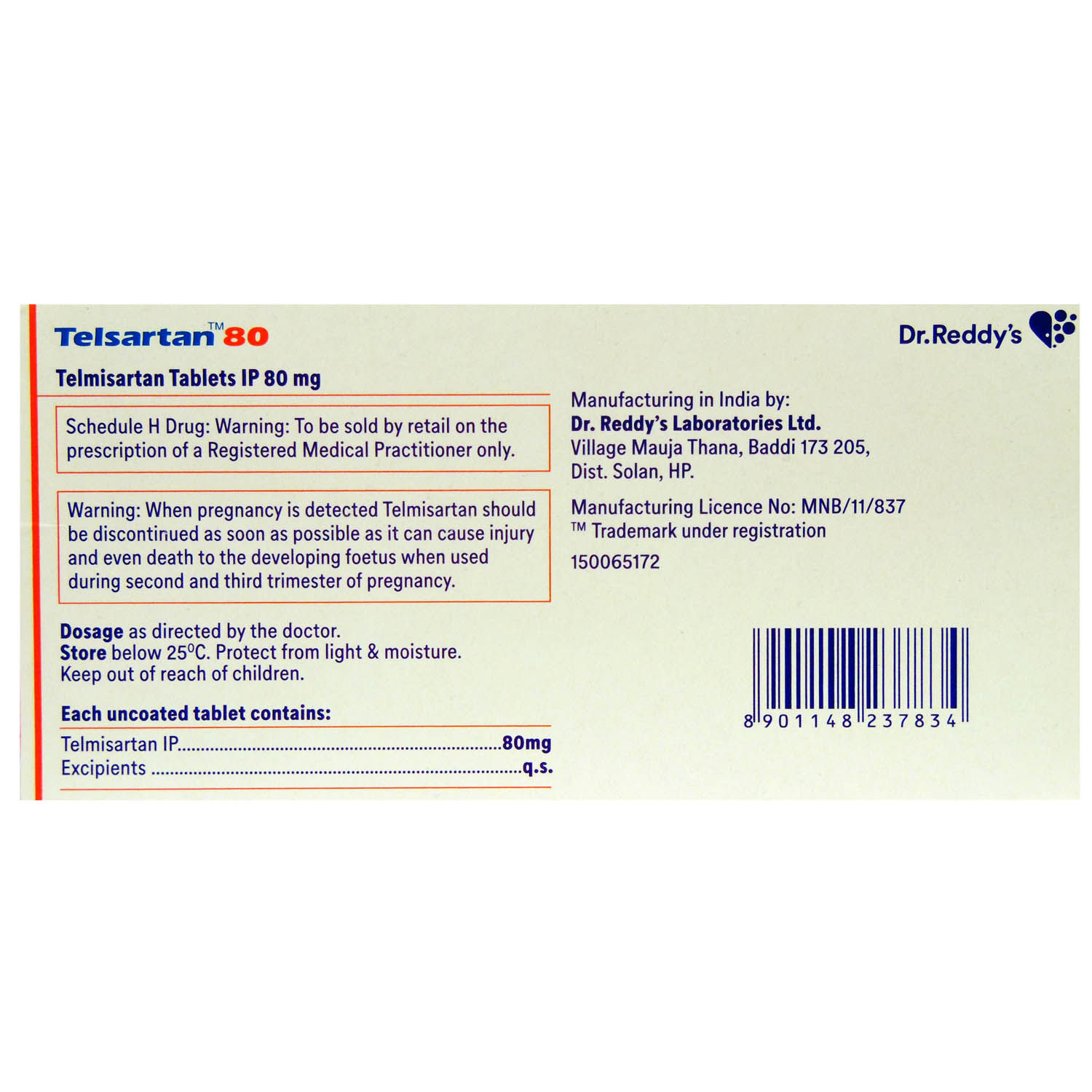Telsartan 80 Tablet 14's Price, Uses, Side Effects, Composition ...