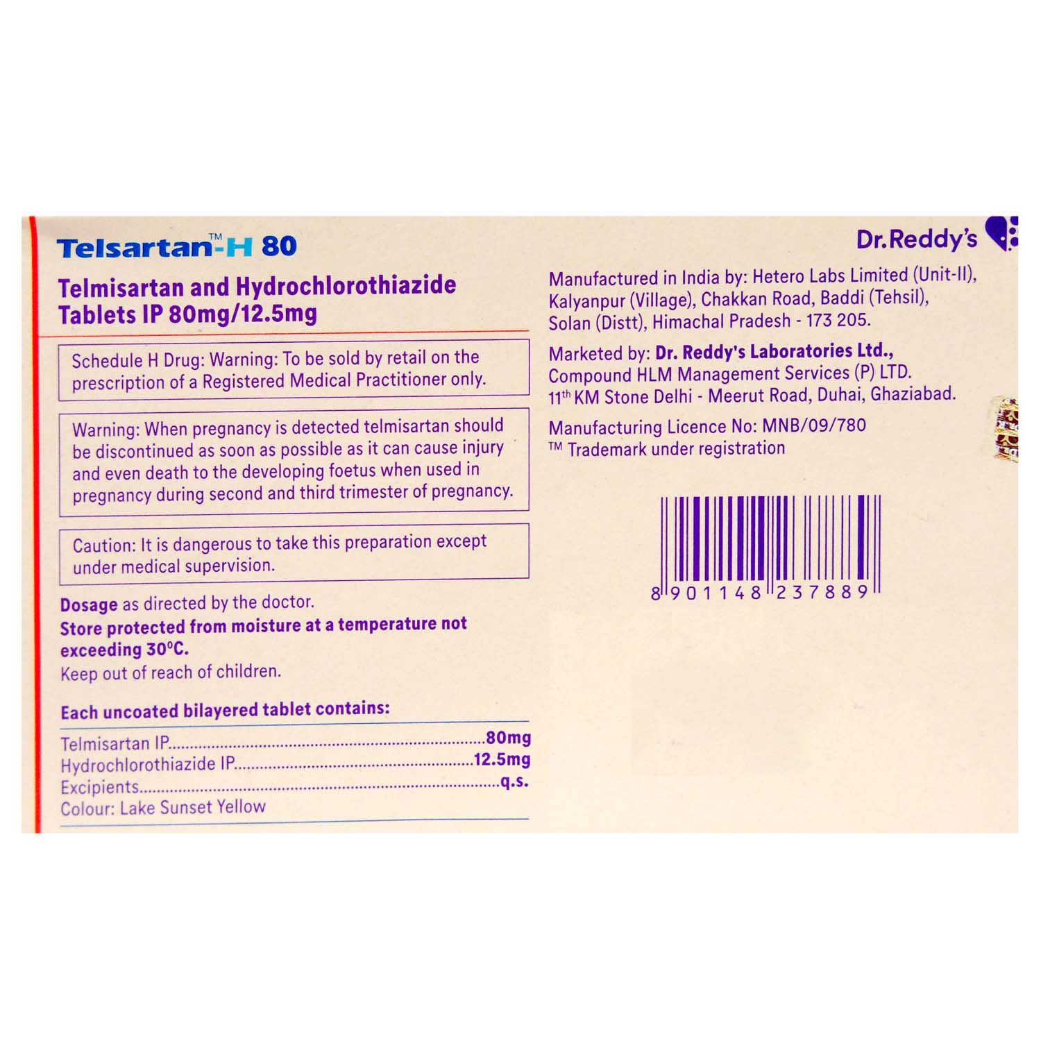 Telsartan-H 80 Tablet 14's Price, Uses, Side Effects, Composition ...