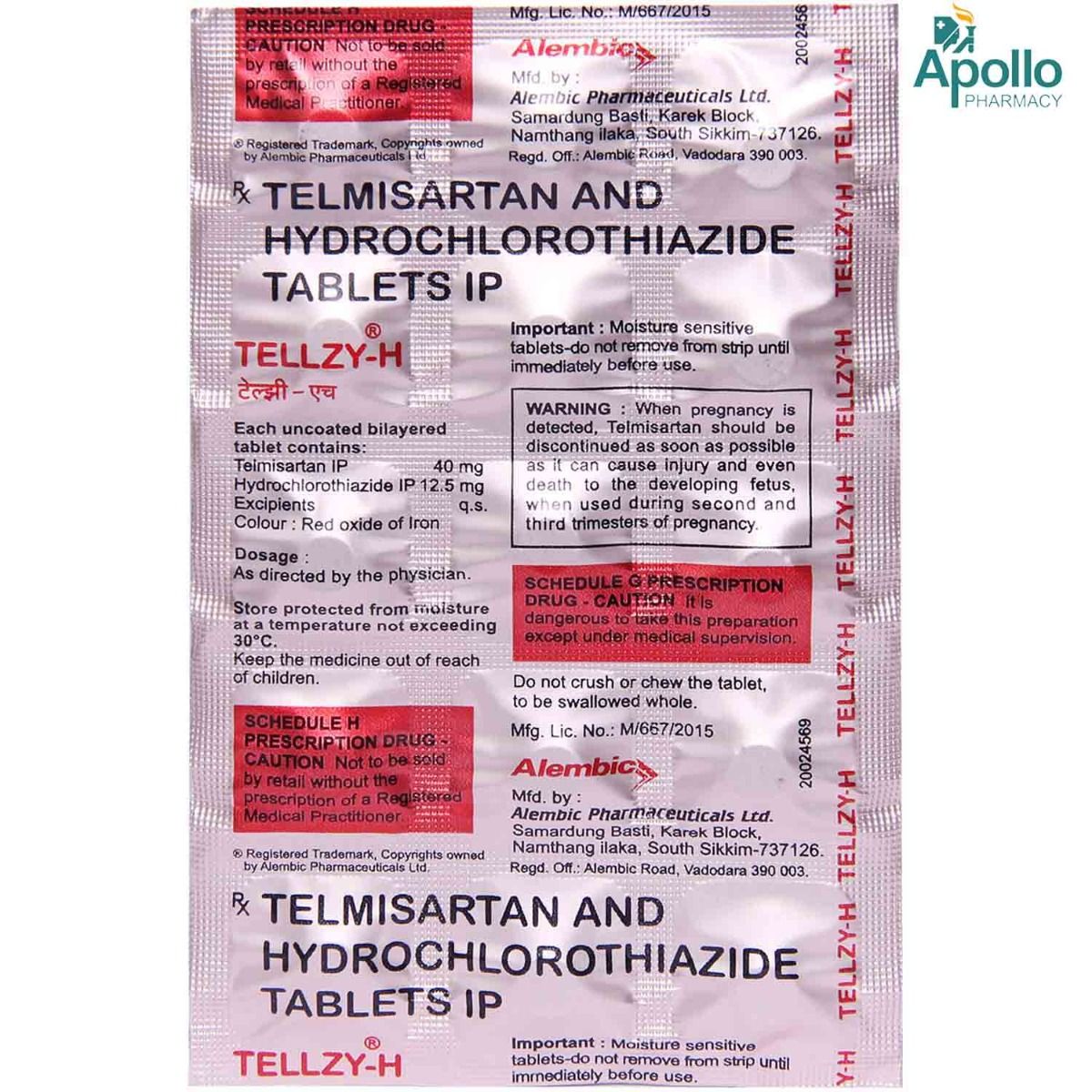 Tellzy-H Tablet 15's Price, Uses, Side Effects, Composition - Apollo ...
