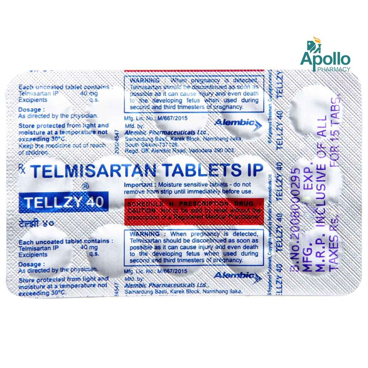 Tellzy 40 Tablet 15's Price, Uses, Side Effects, Composition - Apollo ...