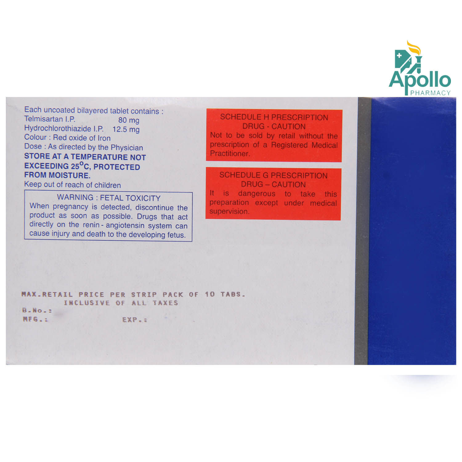 Telday 80 H Tablet 10's Price, Uses, Side Effects, Composition - Apollo ...