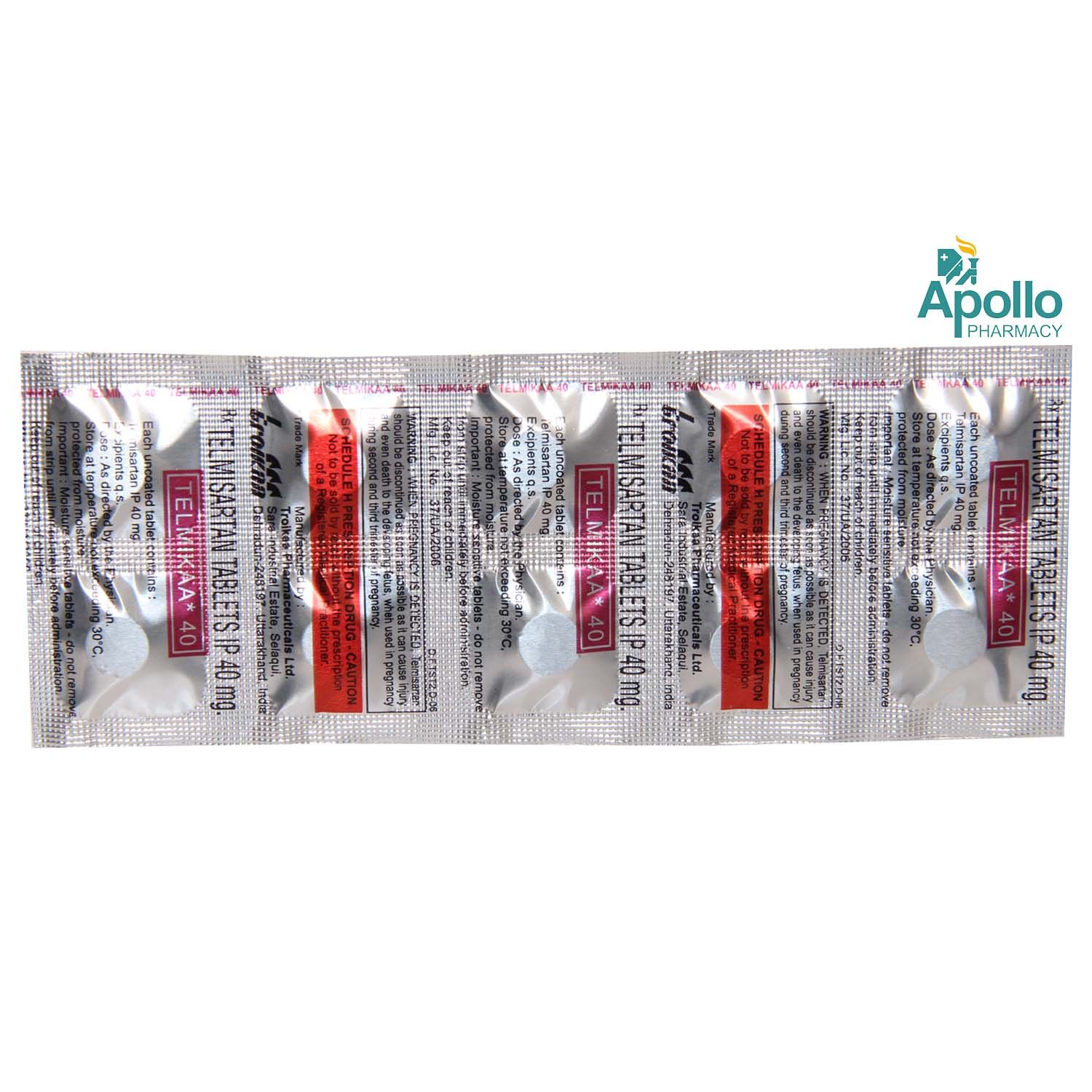 Telmikaa 40 Tablet 10's Price, Uses, Side Effects, Composition - Apollo ...
