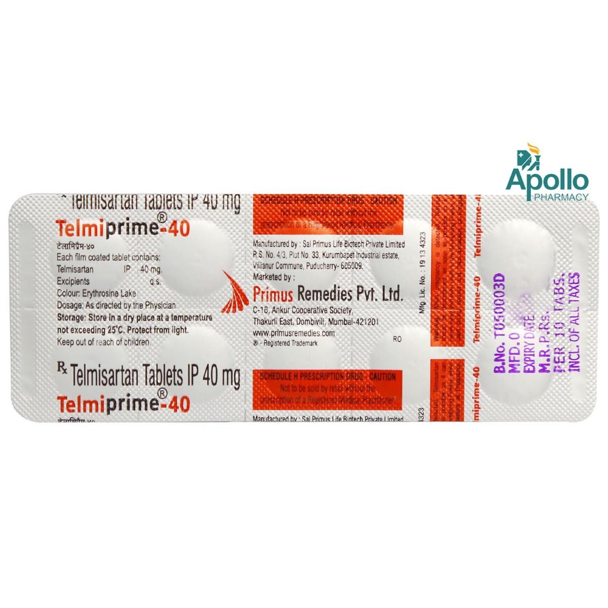 Telmiprime 40 Tablet 10's Price, Uses, Side Effects, Composition ...