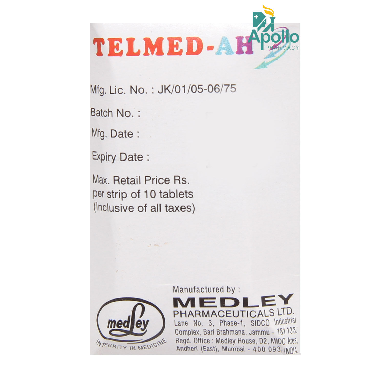 Telmed-AH Tablet 10's Price, Uses, Side Effects, Composition - Apollo ...