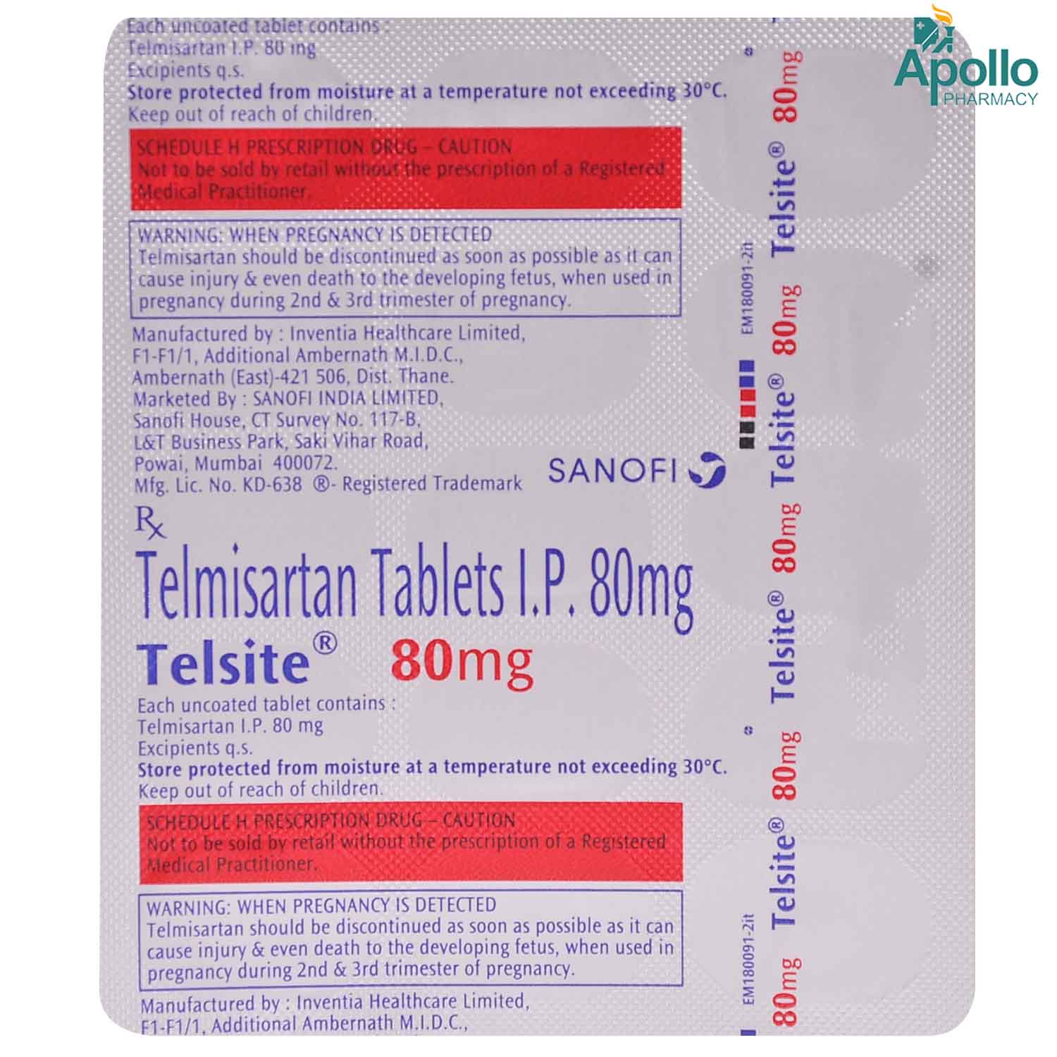 Telsite 80 mg Tablet 15's Price, Uses, Side Effects, Composition ...