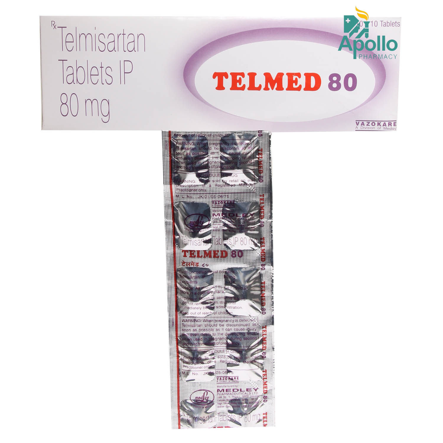 Telmed 80 Tablet 10's Price, Uses, Side Effects, Composition - Apollo ...