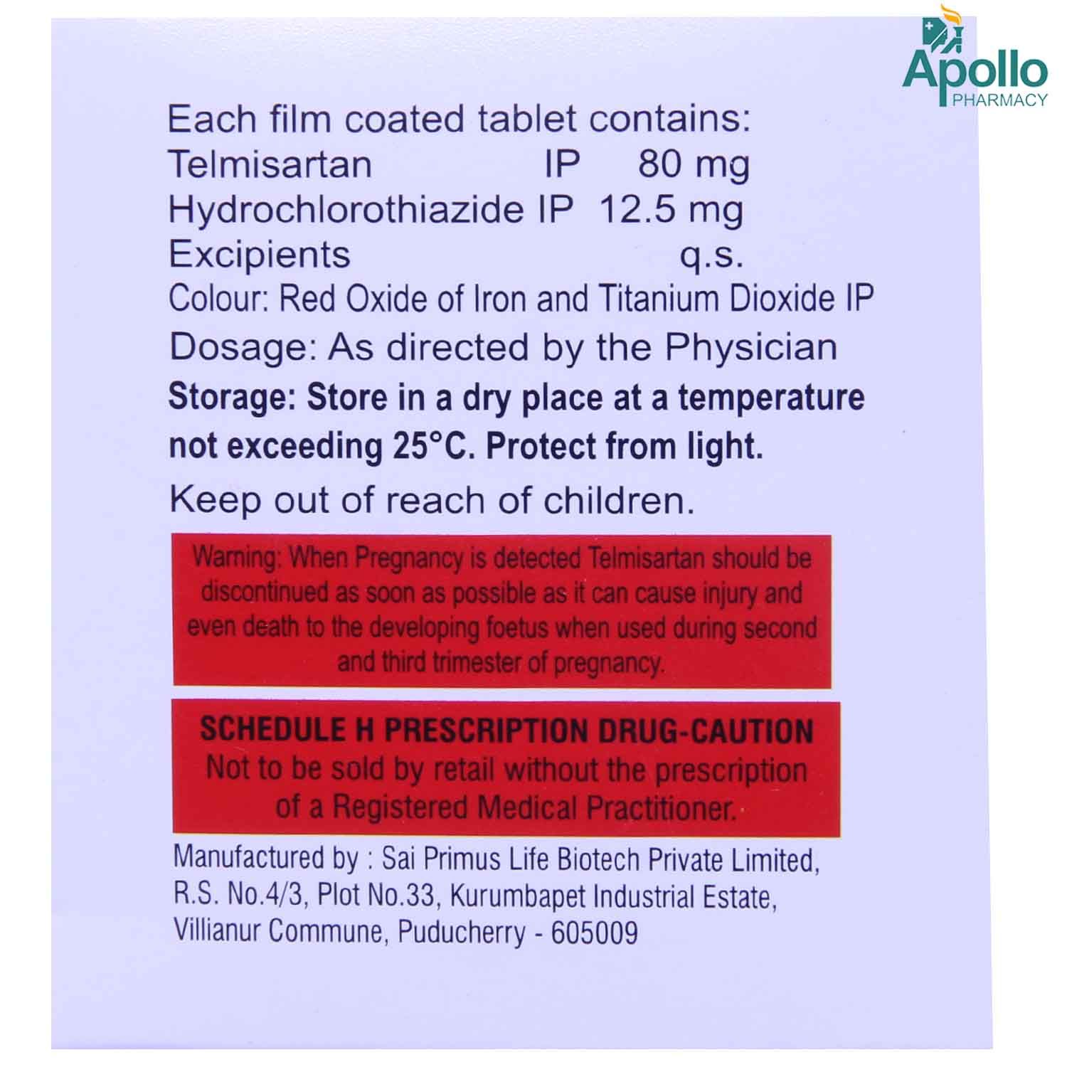 Telmiprime-80 H Tablet 10's Price, Uses, Side Effects, Composition ...