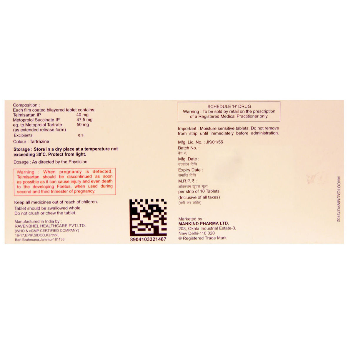 Telmikind Beta 50 Tablet 10's Price, Uses, Side Effects, Composition ...
