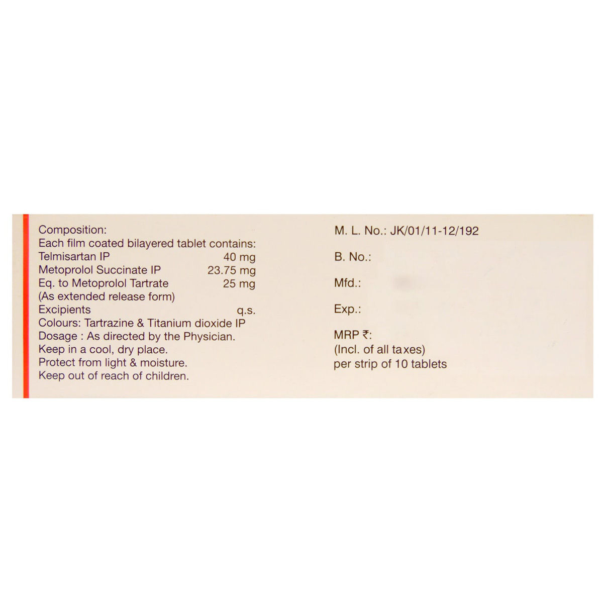 Telvas Beta 25 Tablet 10's Price, Uses, Side Effects, Composition ...