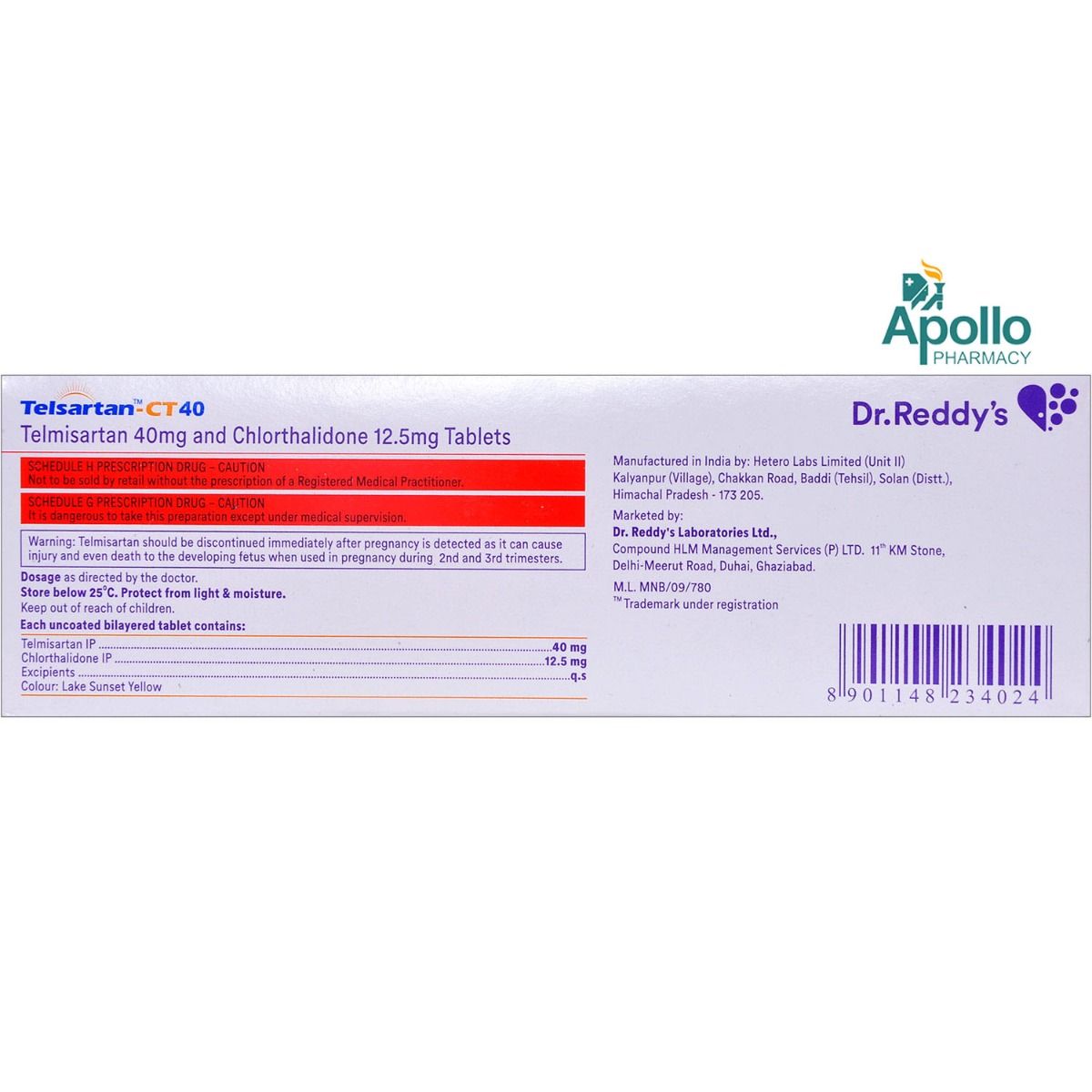 Telsartan-CT 40 Tablet 10's Price, Uses, Side Effects, Composition ...