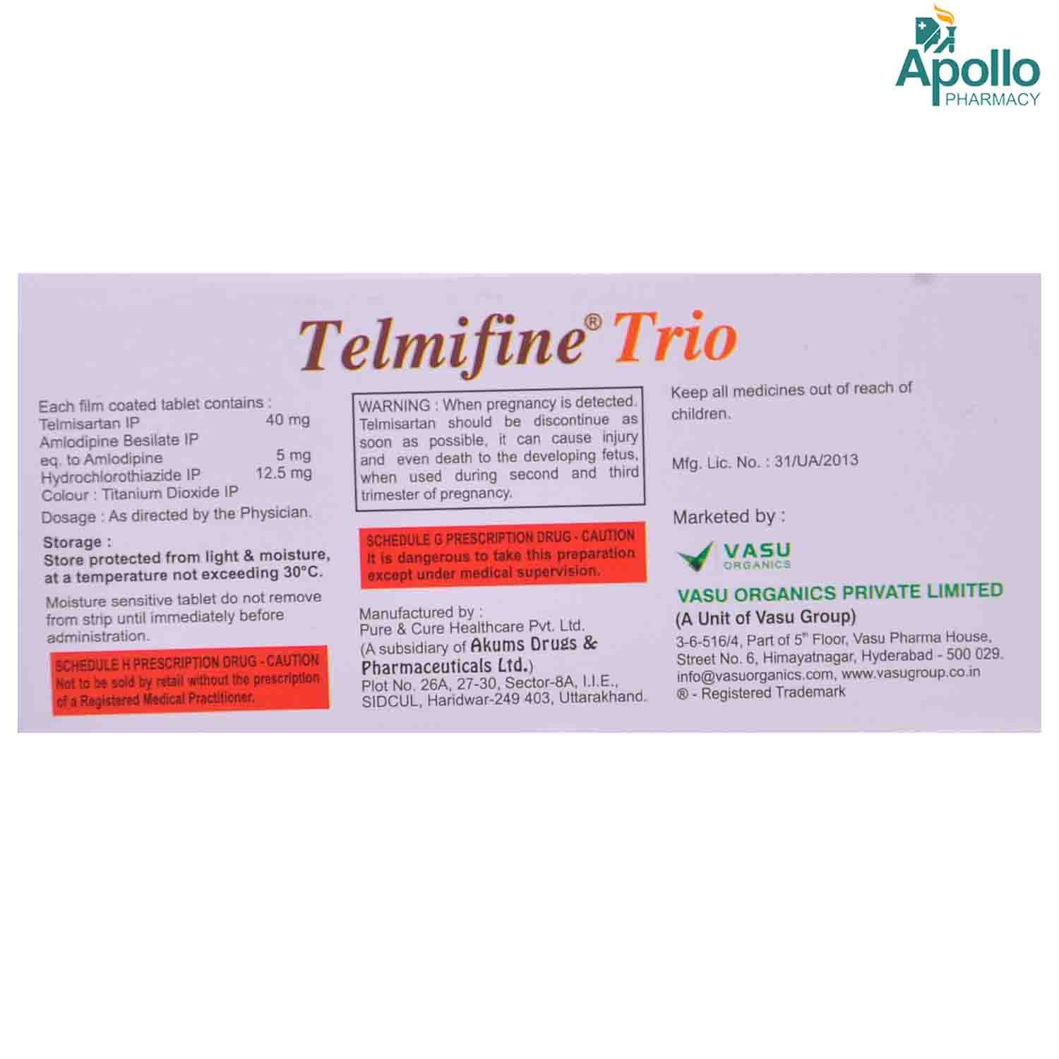 Telmifine Trio Tablet 10's Price, Uses, Side Effects, Composition ...