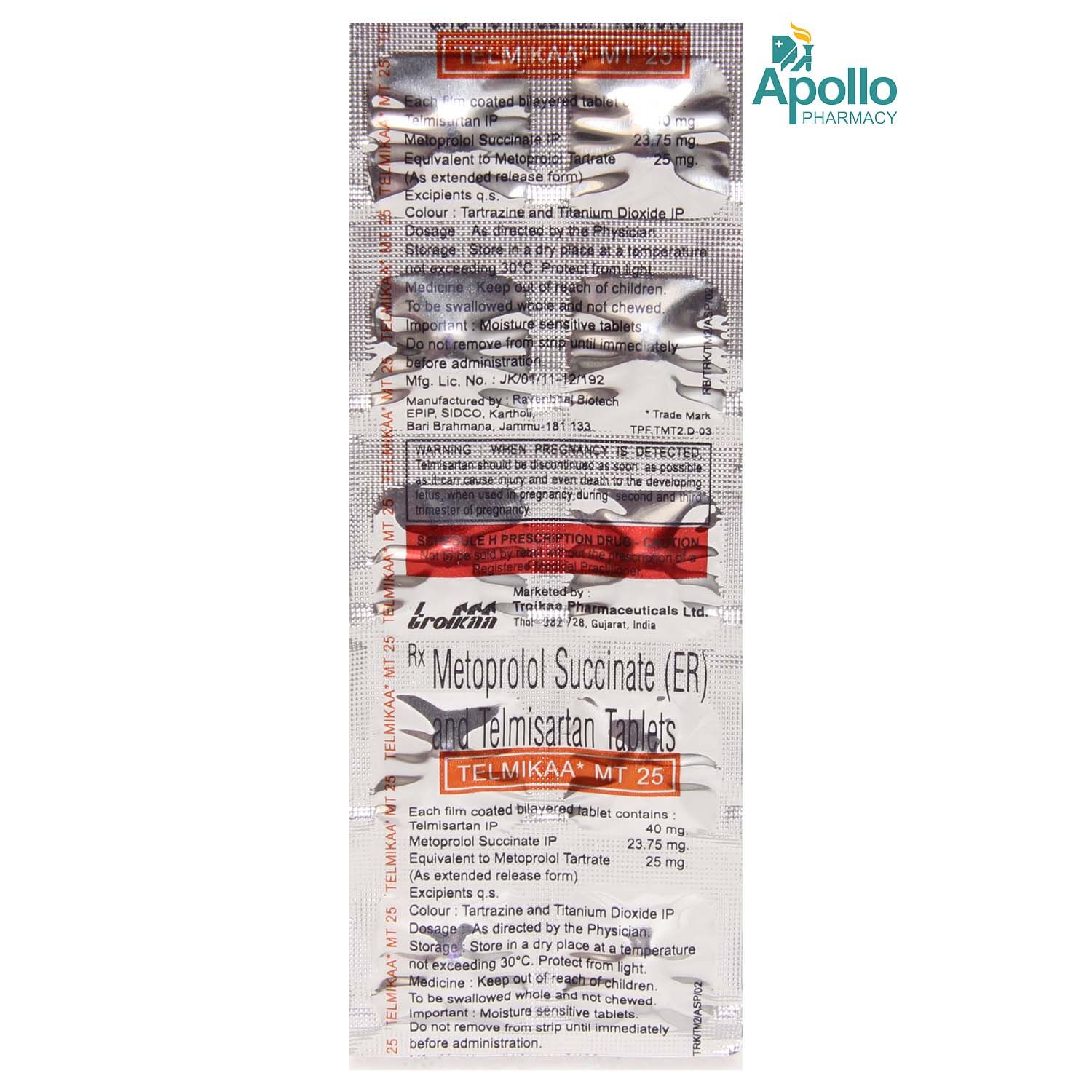 Telmikaa MT 25 Tablet 10's Price, Uses, Side Effects, Composition ...