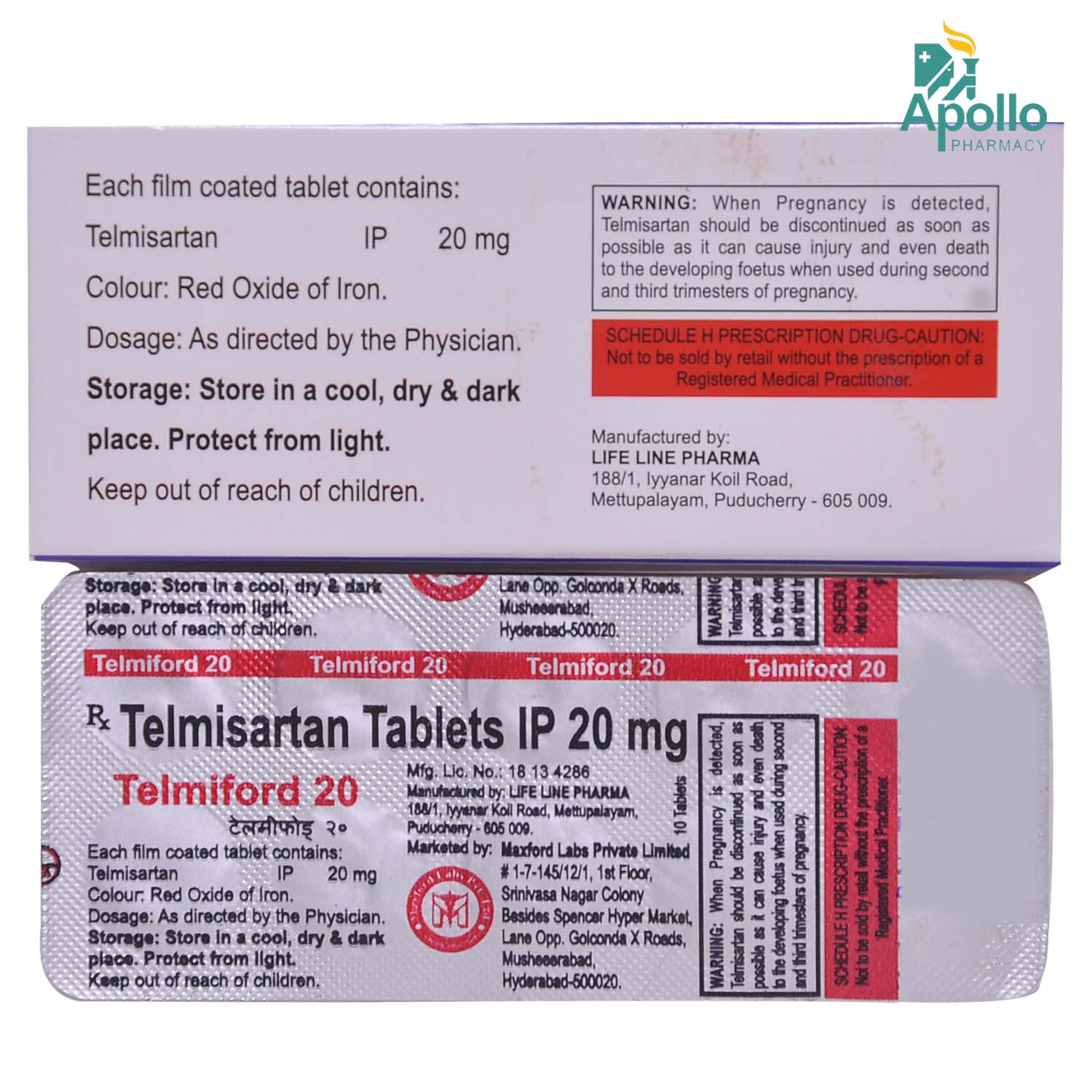 Telmiford 20 Tablet 10's Price, Uses, Side Effects, Composition ...