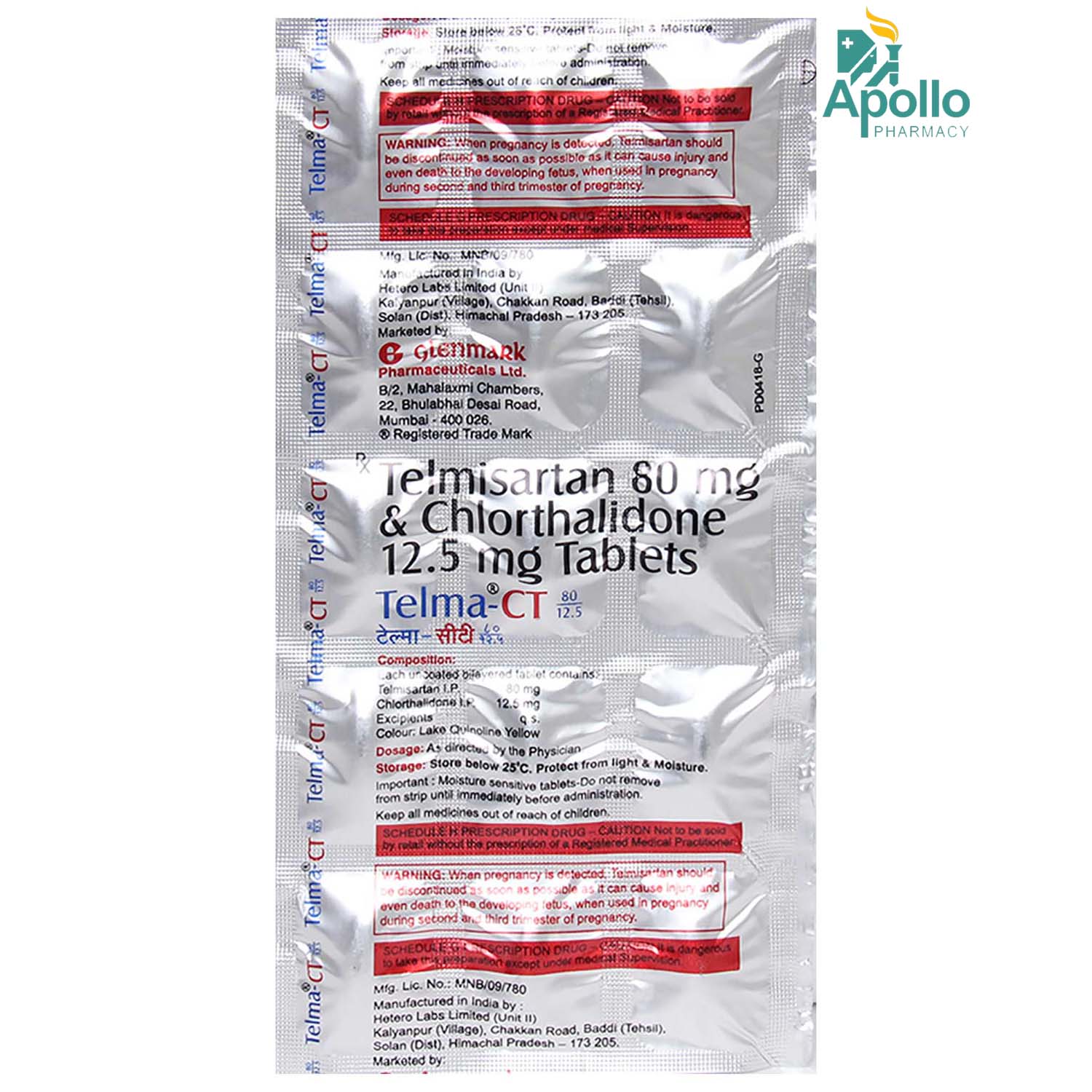 Telma-CT 80/12.5 Tablet 15's Price, Uses, Side Effects, Composition ...