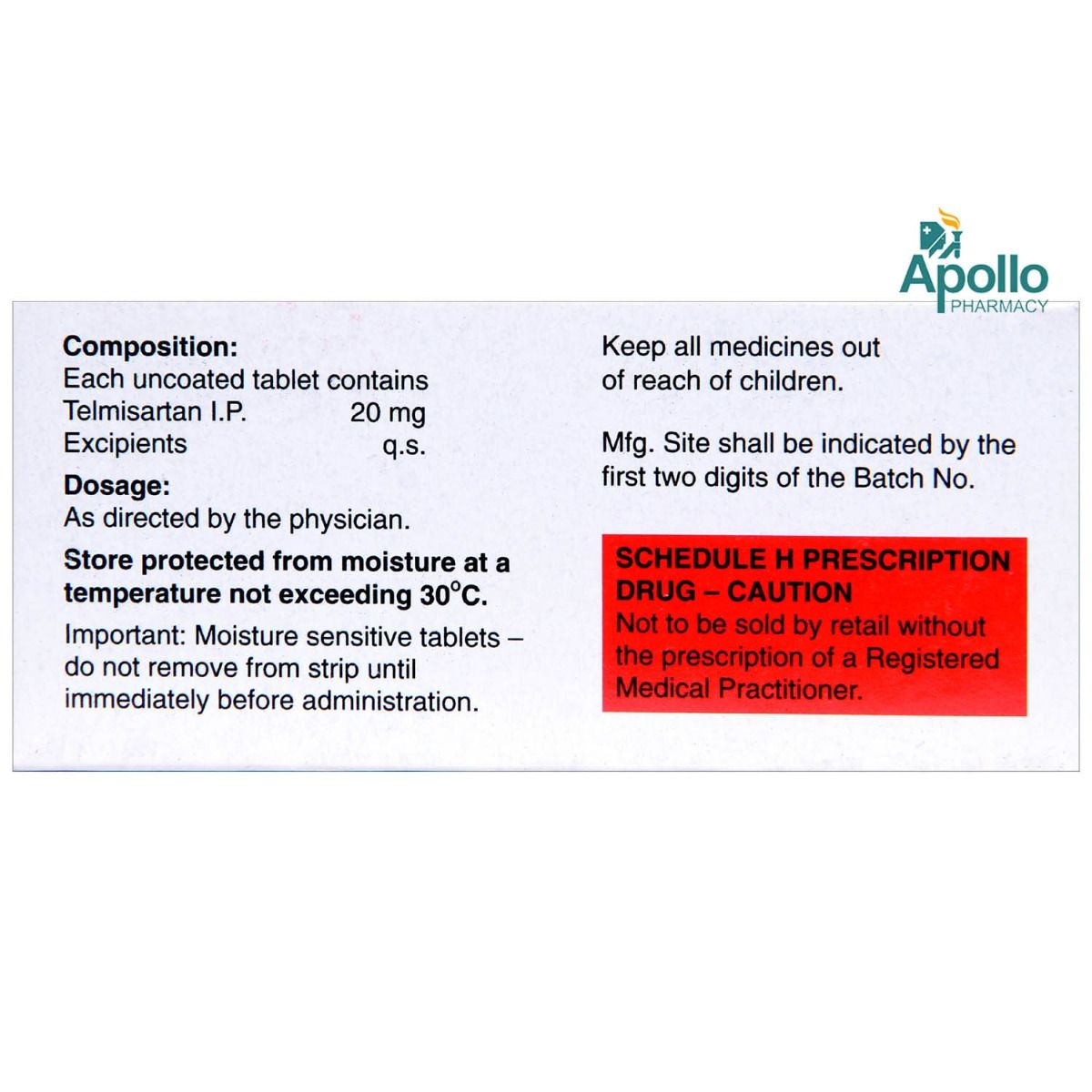 Telma 20 Tablet 15's Price, Uses, Side Effects, Composition - Apollo ...