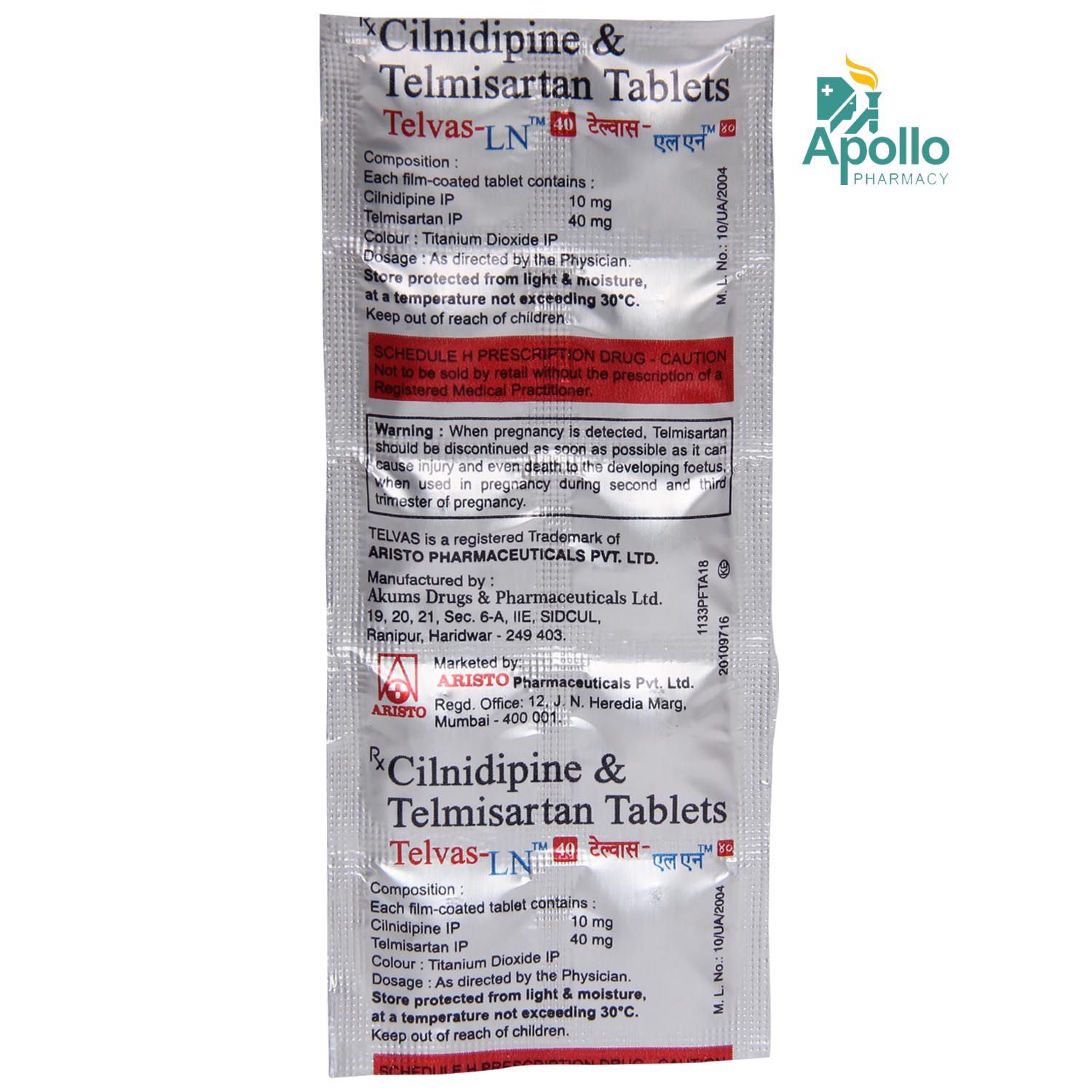 Telvas-LN 40 Tablet 10's Price, Uses, Side Effects, Composition ...