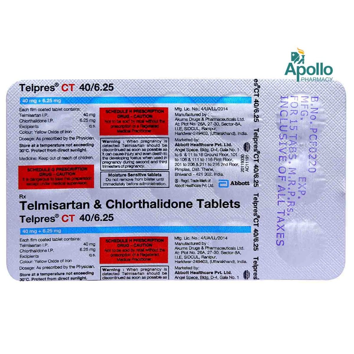 Telpres CT 40/6.25 Tablet 15's Price, Uses, Side Effects, Composition ...