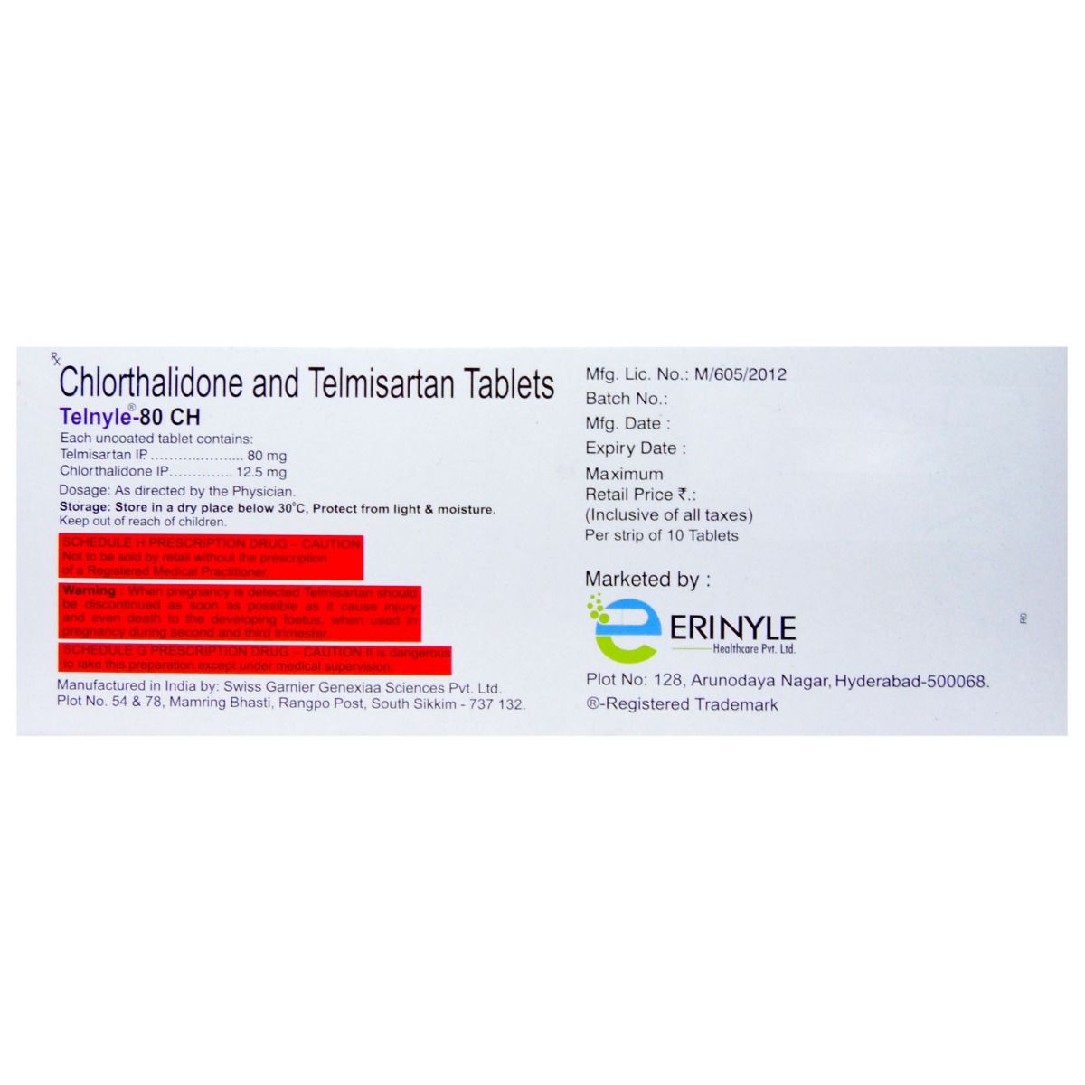 Telnyle Ch 80/12.5mg Tablet 10's Price, Uses, Side Effects, Composition ...