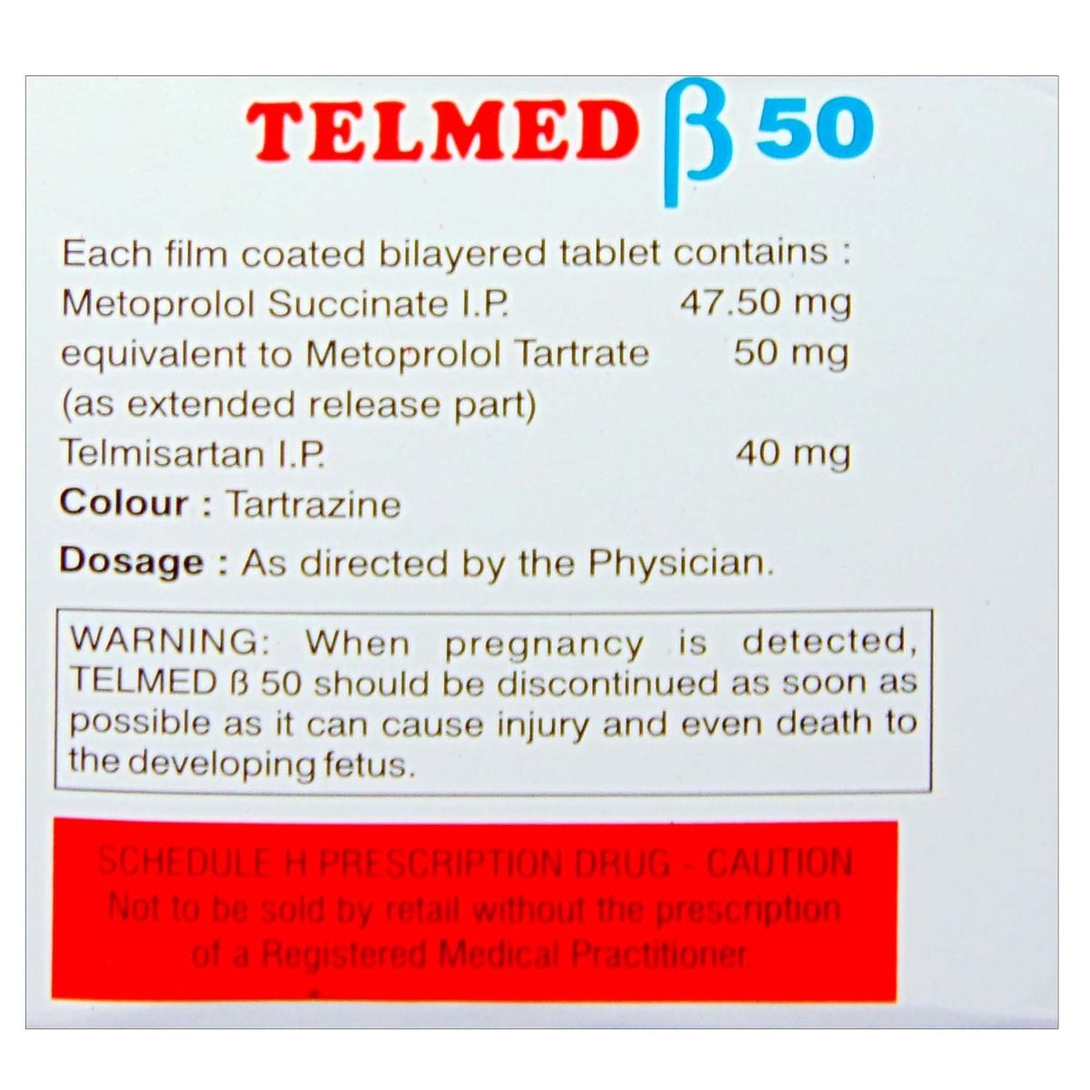 Telmed Beta 50/40mg Tablet 10's Price, Uses, Side Effects, Composition ...