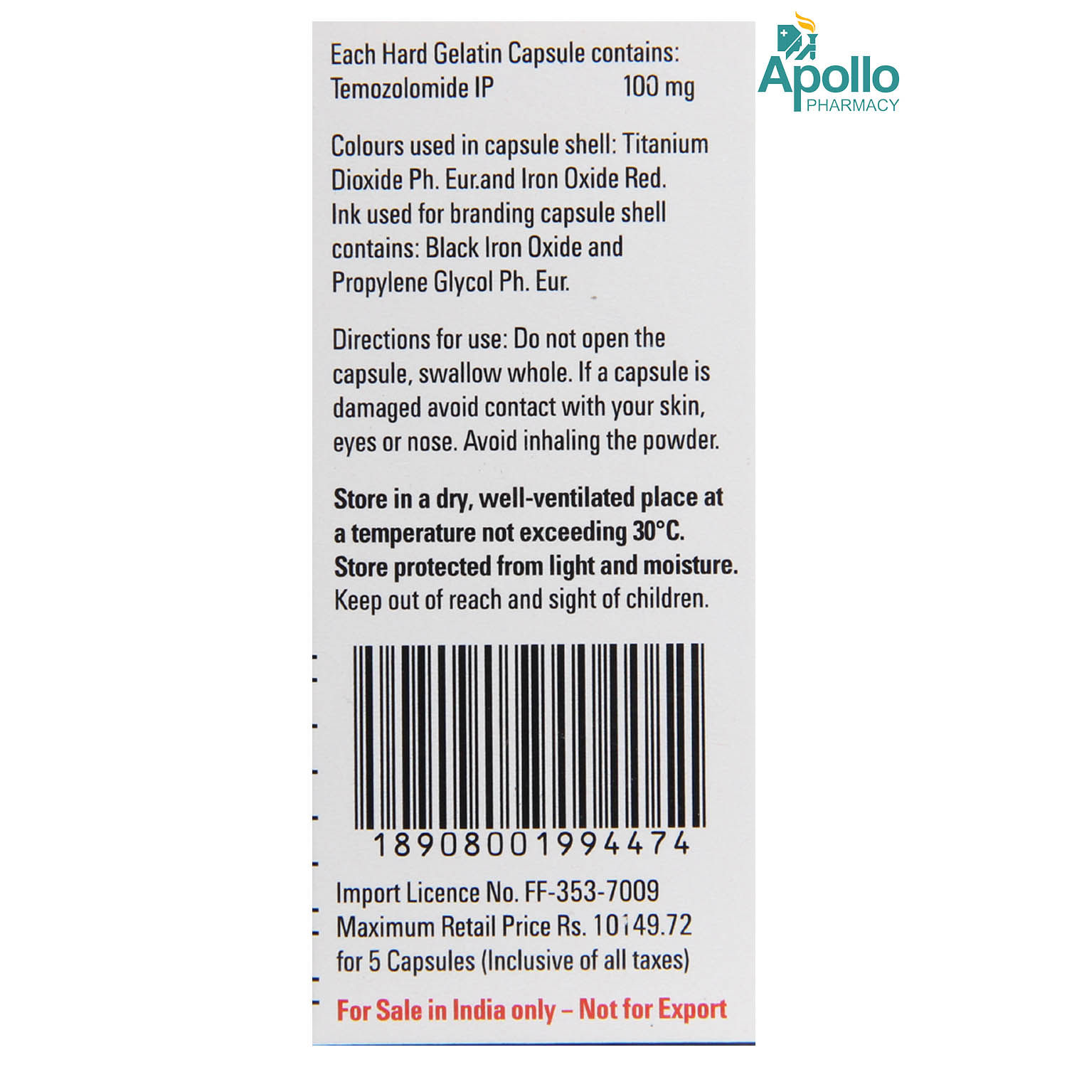 Temodal 100 mg Capsule 5's Price, Uses, Side Effects, Composition ...