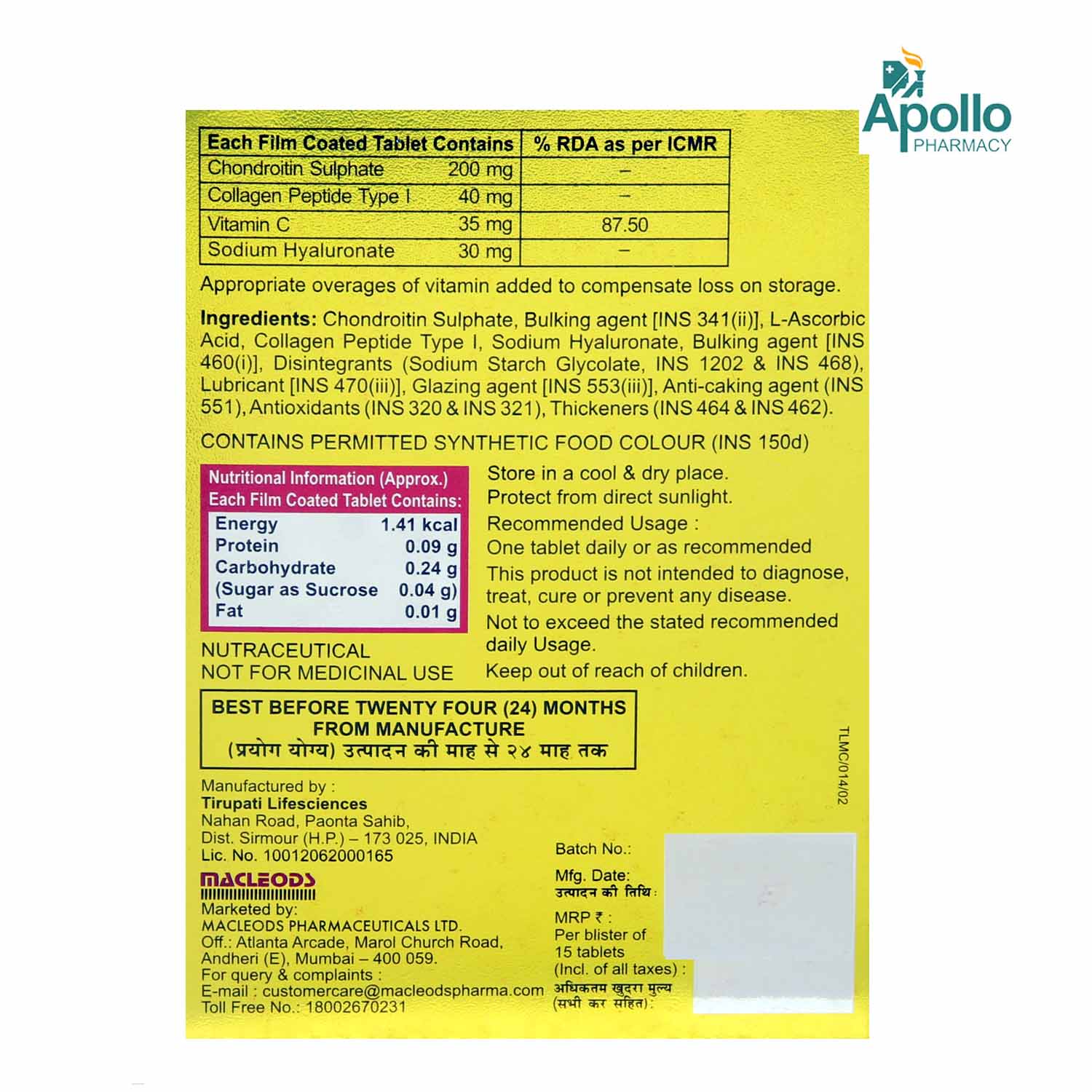 Tendomac Tablet 15's Price, Uses, Side Effects, Composition - Apollo ...