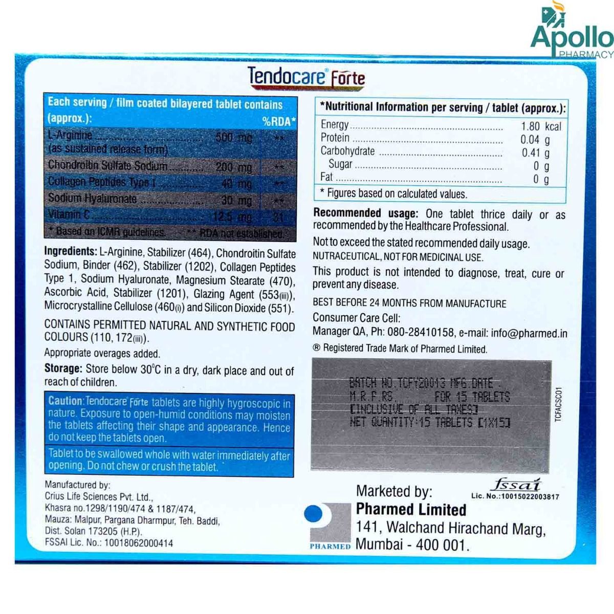 Tendocare Forte Tablet 15's Price, Uses, Side Effects, Composition ...