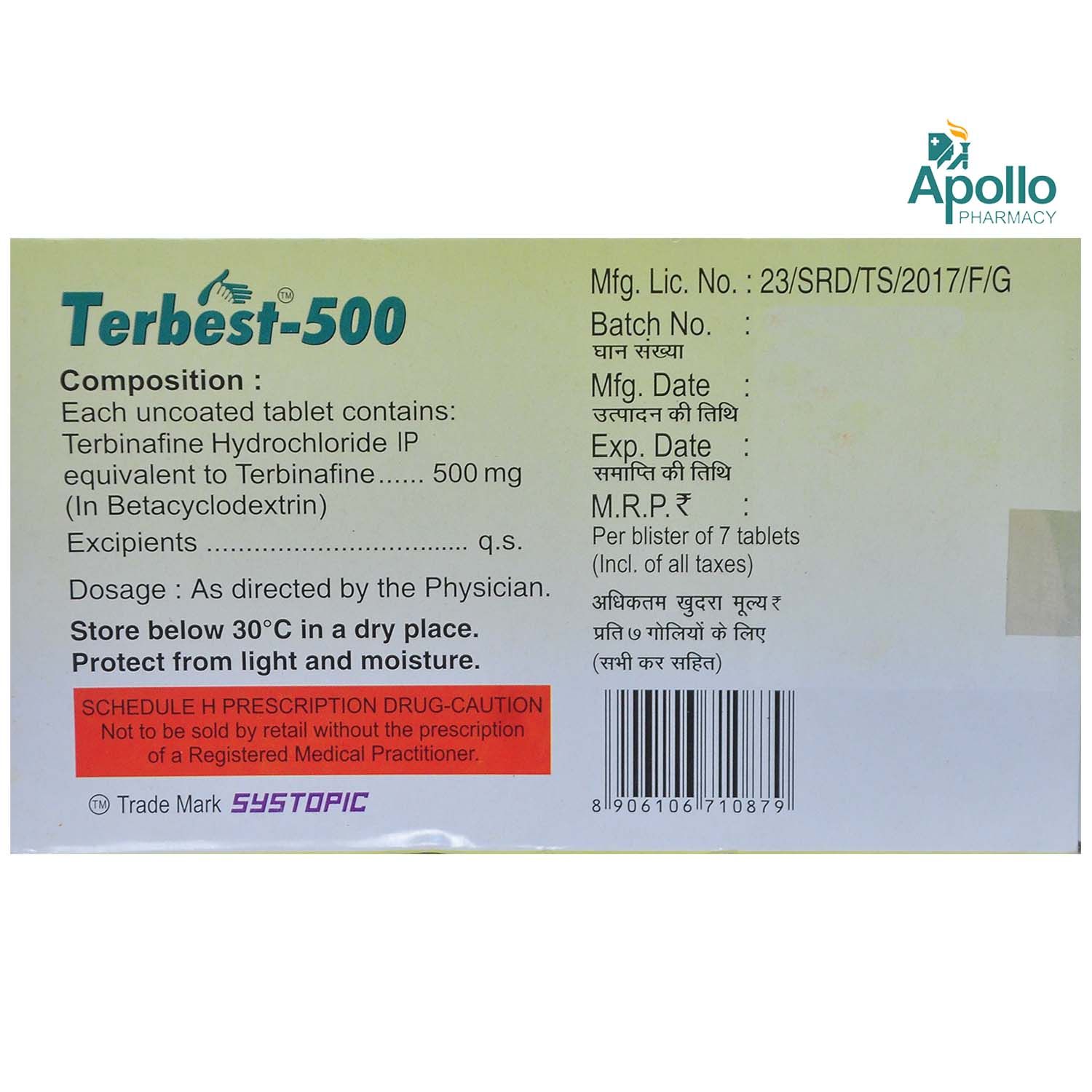 Terbest 500 Tablet 7's Price, Uses, Side Effects, Composition - Apollo ...