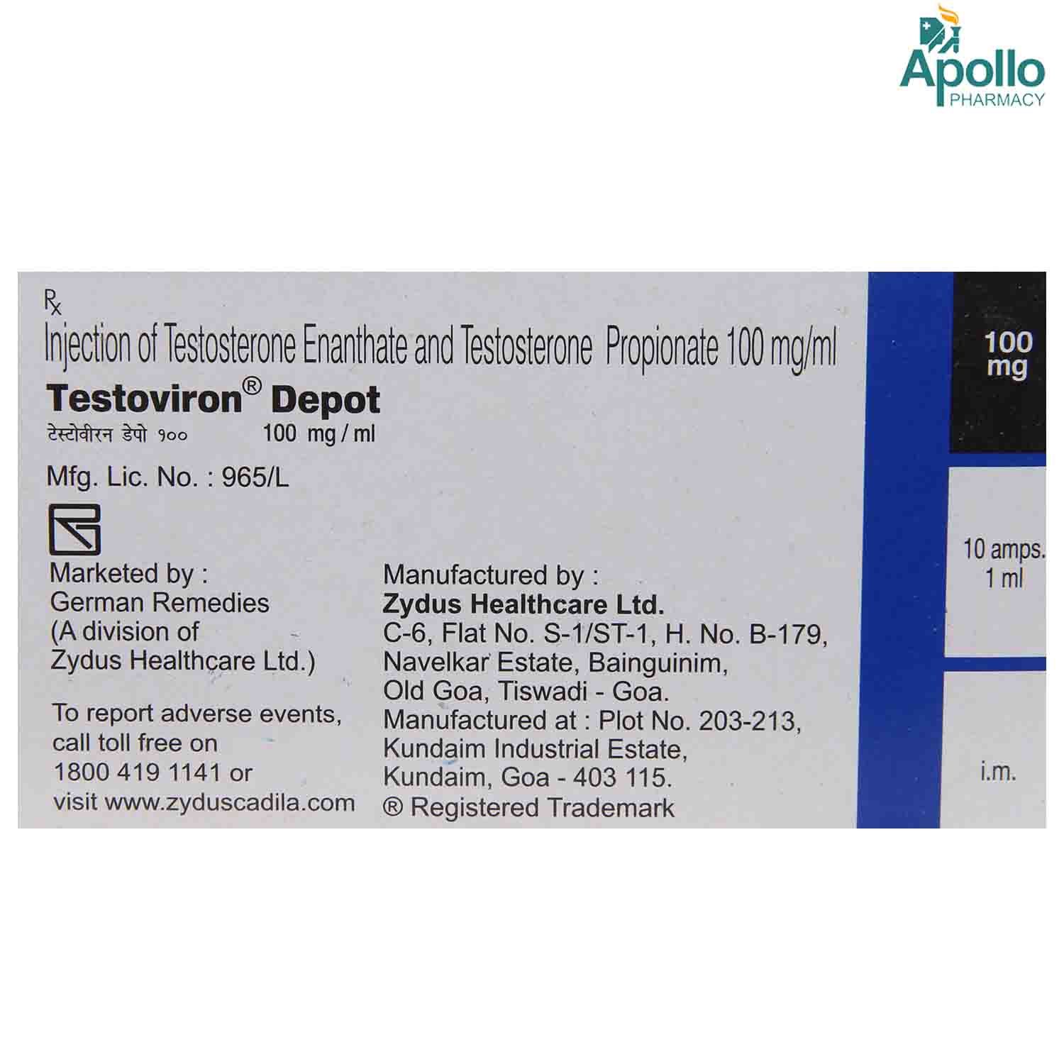 TESTOVIRON DEPOT 100MG INJECTION Price, Uses, Side Effects, Composition ...