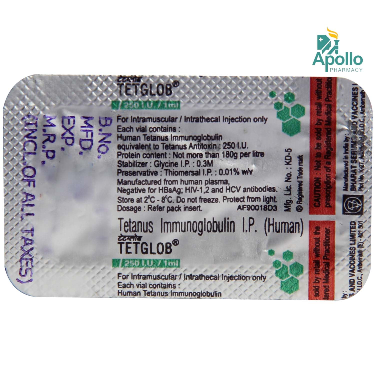 TETGLOB 250IU INJECTION Price, Uses, Side Effects, Composition - Apollo ...