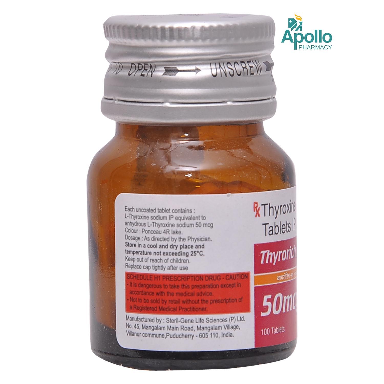 Thyrorich 50 mcg Tablet 100's Price, Uses, Side Effects, Composition ...