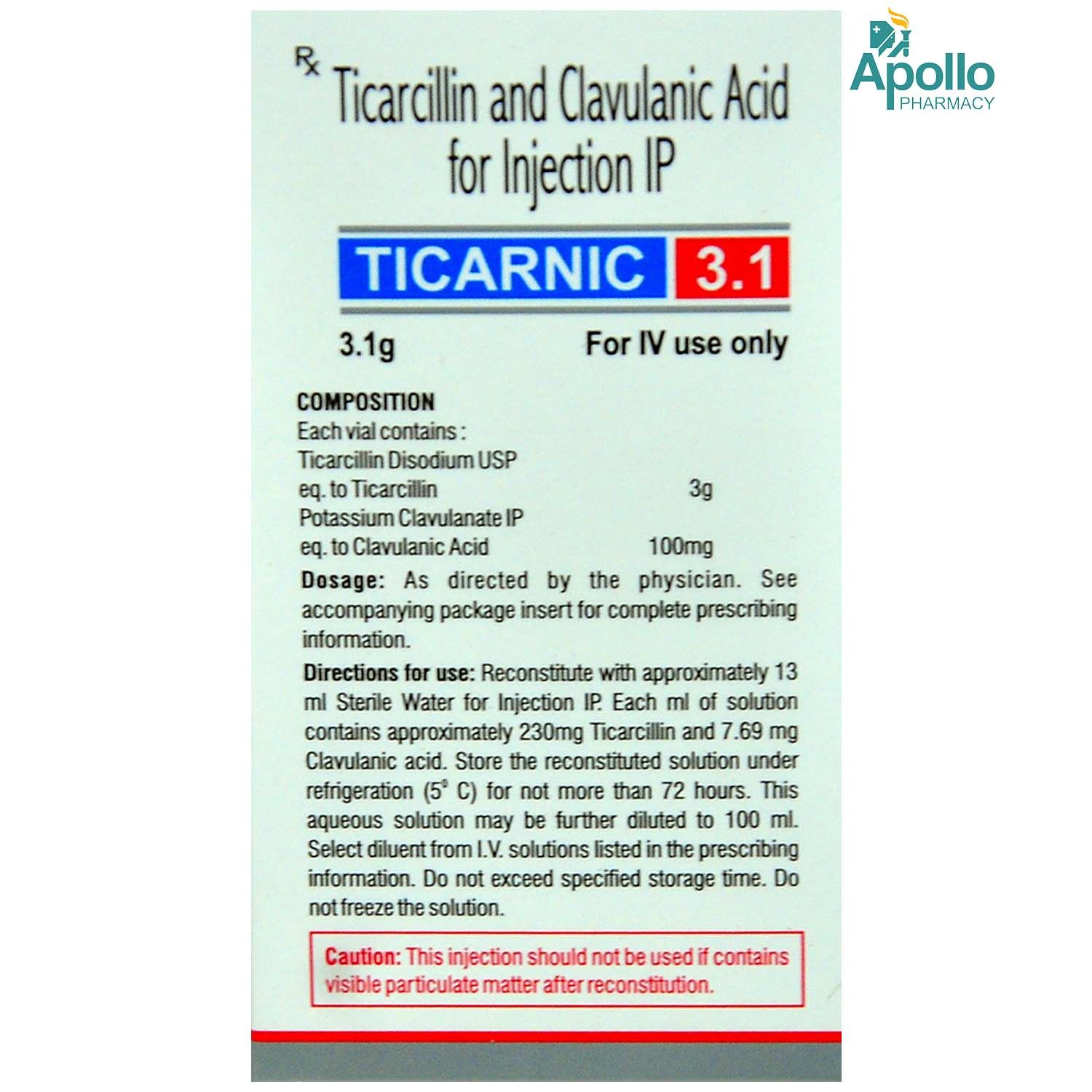 Ticarnic 3.1 Injection Price, Uses, Side Effects, Composition - Apollo ...