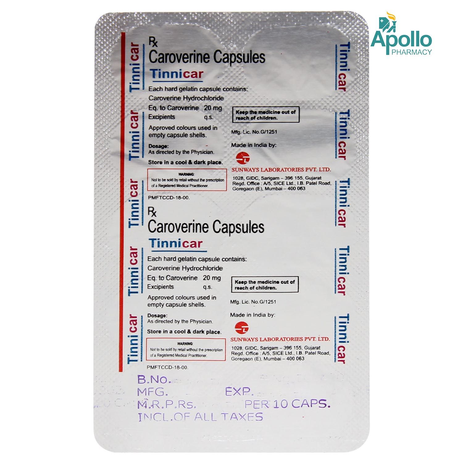 Tinnicar Capsule 10's Price, Uses, Side Effects, Composition - Apollo ...