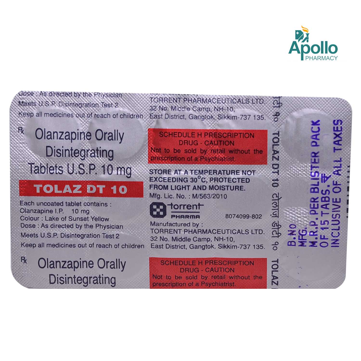 Tolaz Dt 10mg Tablet 15's Price, Uses, Side Effects, Composition - Apollo Pharmacy