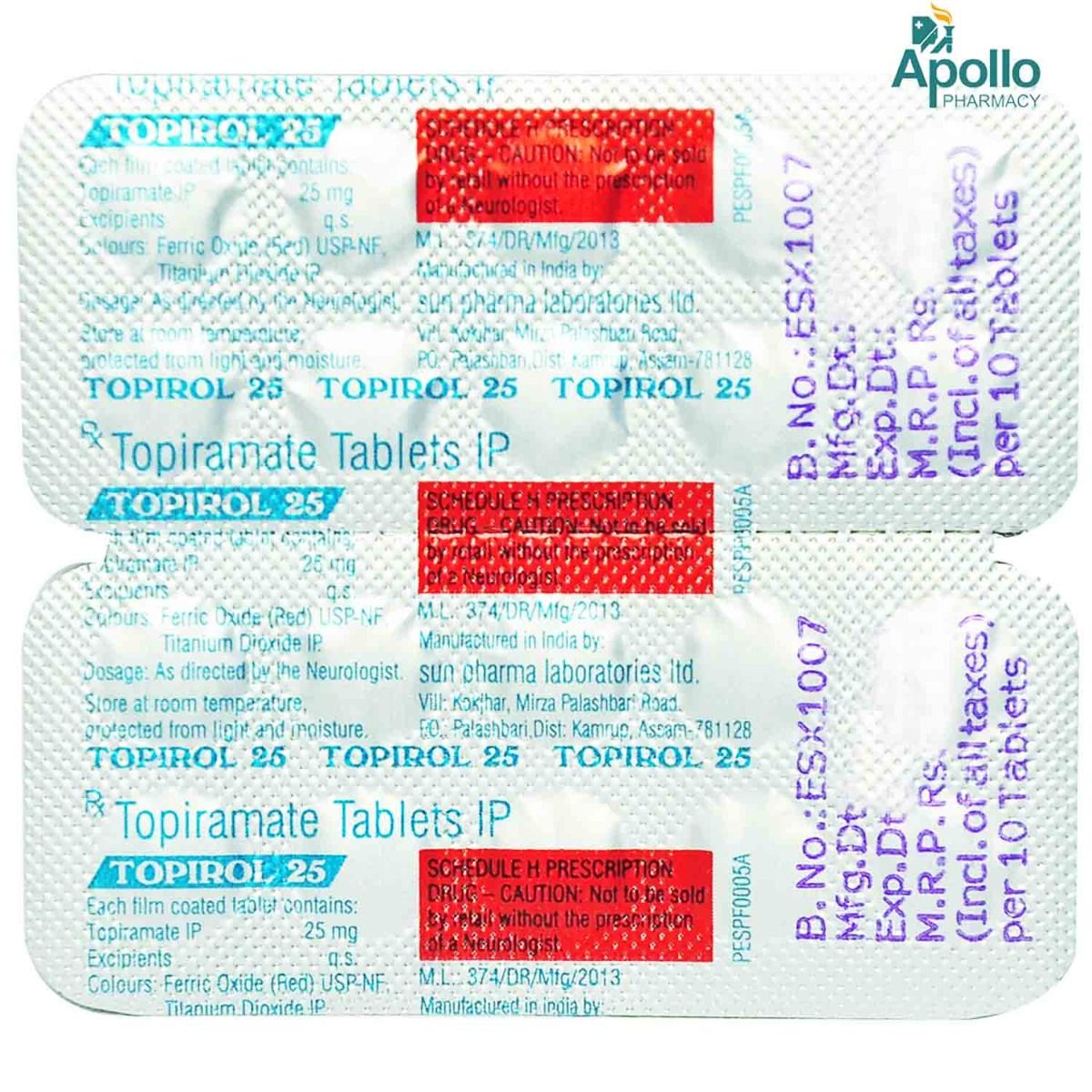 Topirol 25 Tablet 10's Price, Uses, Side Effects, Composition - Apollo ...