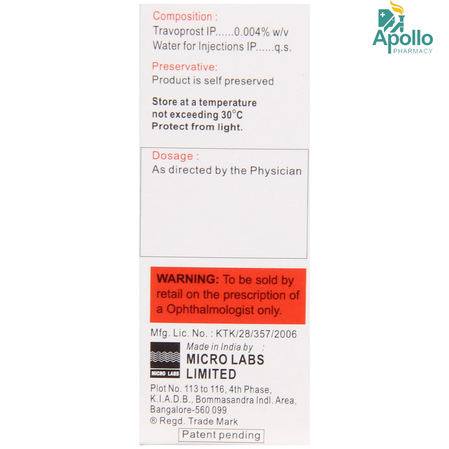 Travo Z Eye Drops 3 ml Price, Uses, Side Effects, Composition - Apollo ...