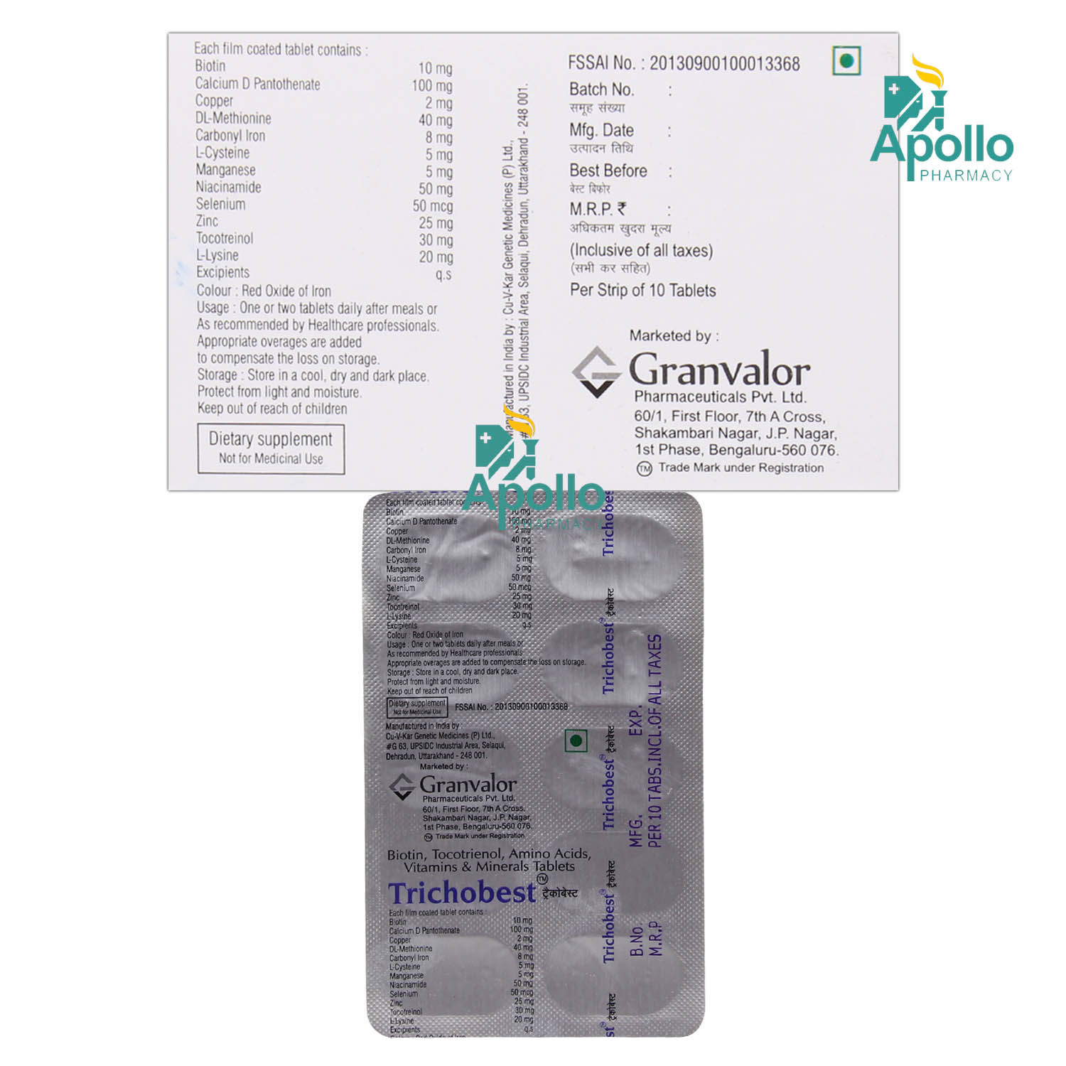 Trichobest Tablet 10's Price, Uses, Side Effects, Composition - Apollo ...