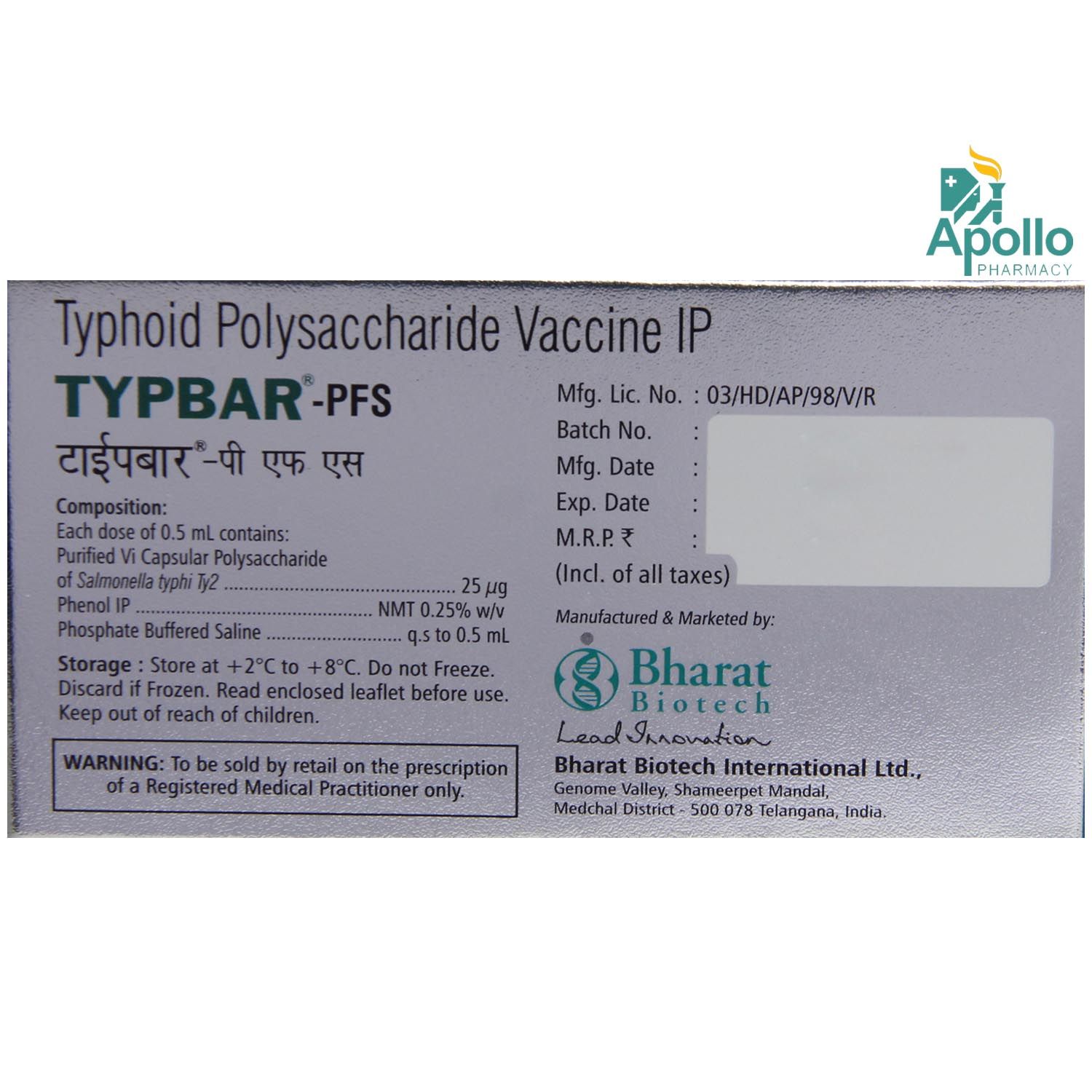 TYPBAR PFS SINGLE DOSE VACCINE 0.5ML Price, Uses, Side Effects ...