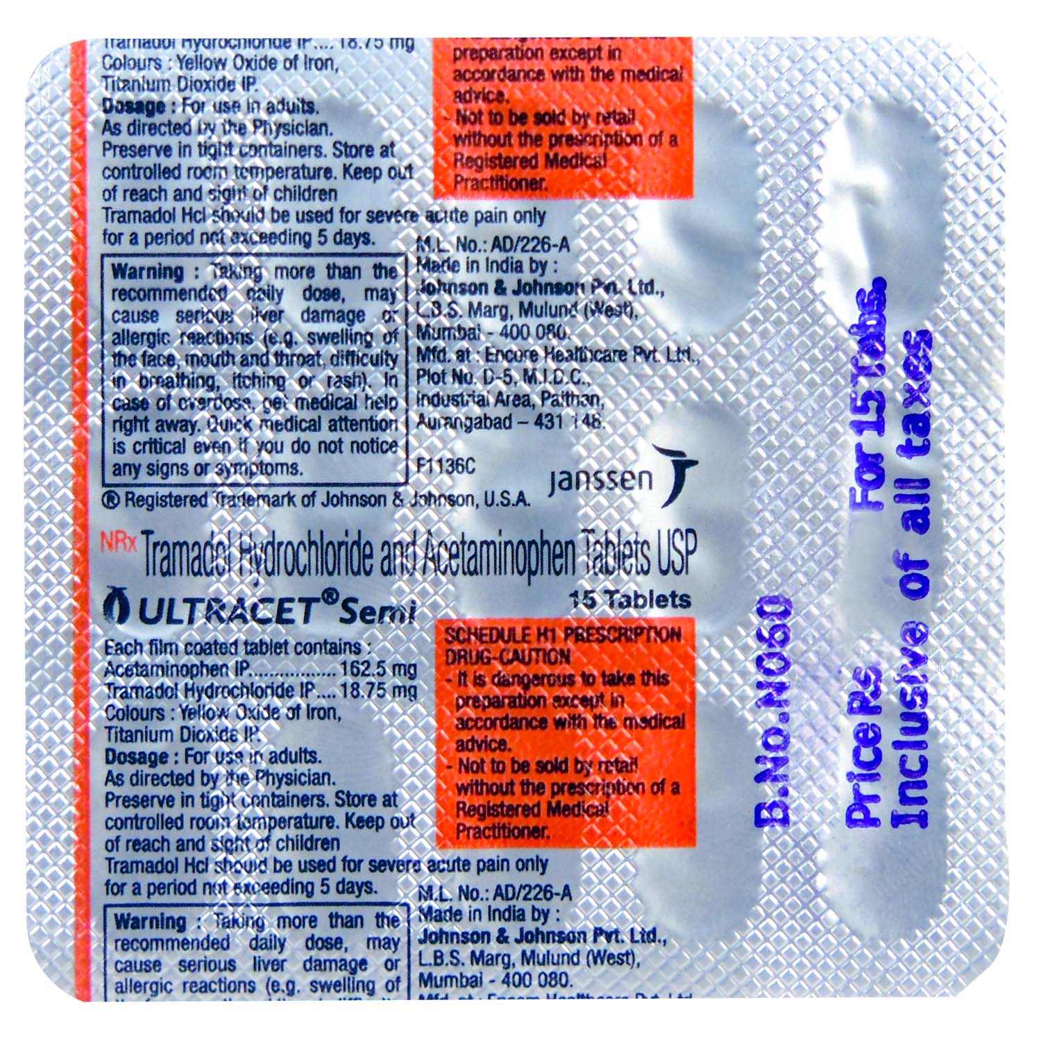 Ultracet Semi Tablet 15's Price, Uses, Side Effects, Composition ...