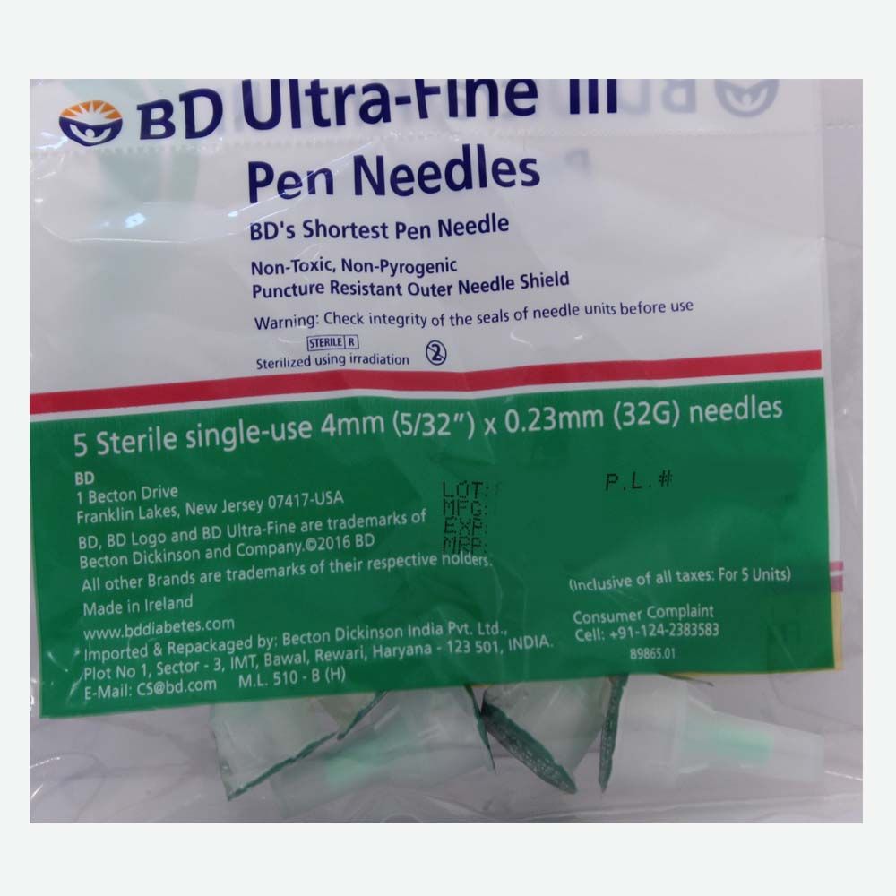 BD Ultra-Fine III Mini Pen Needles 4MM 32G, 5 Count Price, Uses, Side ...