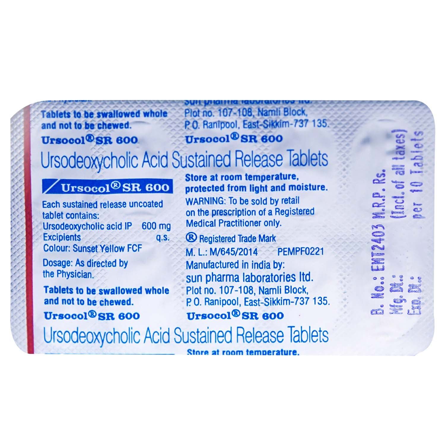 Ursocol SR 600 Tablet 10's Price, Uses, Side Effects, Composition ...