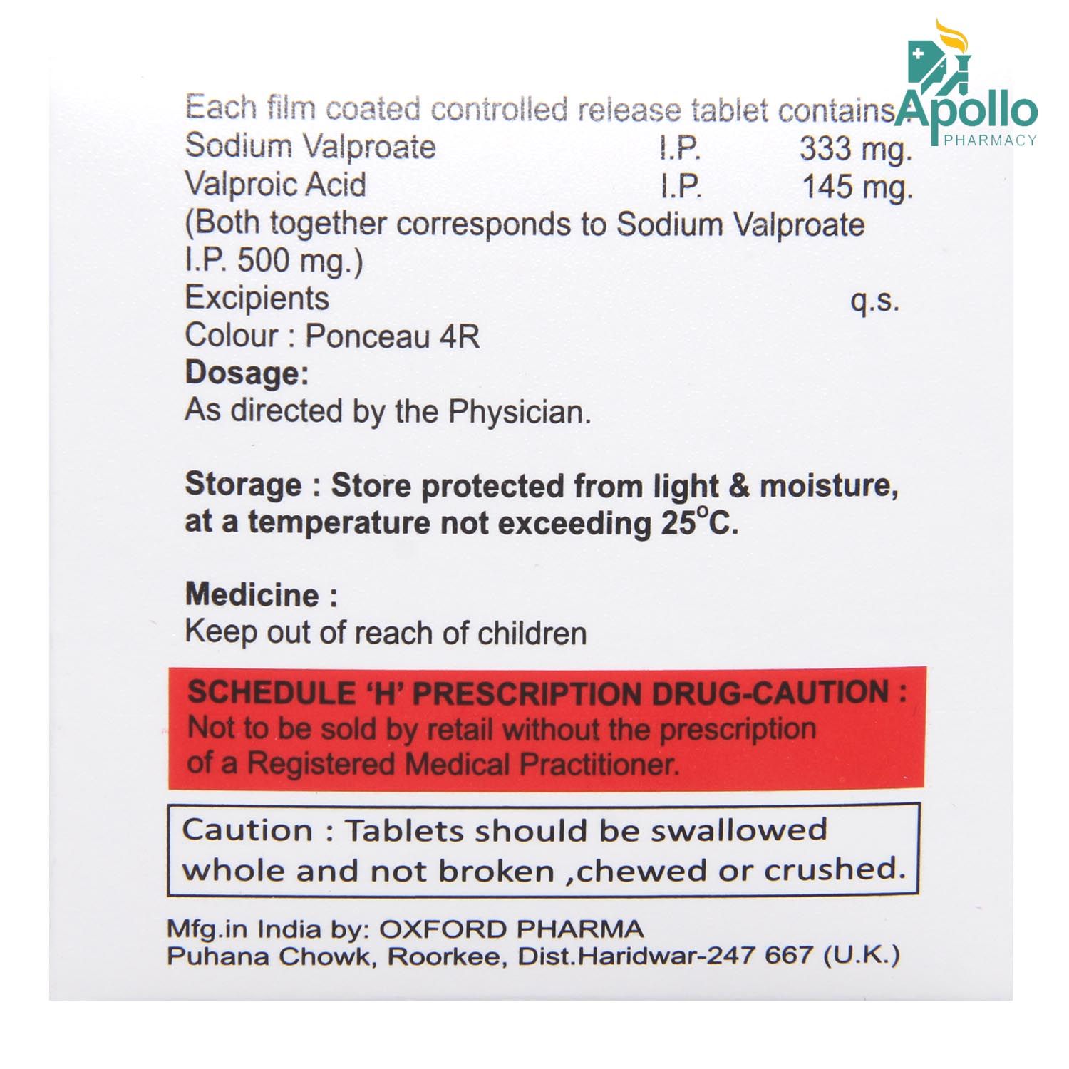 Valporate Chrono-500 Tablet 10's Price, Uses, Side Effects, Composition ...