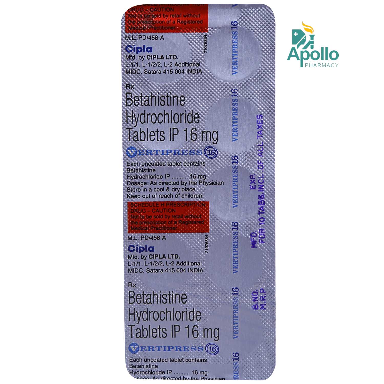 VERTIPRESS 16MG TABLET Price, Uses, Side Effects, Composition - Apollo ...