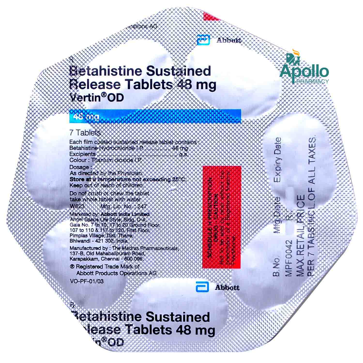 Vertin OD 48 mg Tablet 7's Price, Uses, Side Effects, Composition ...