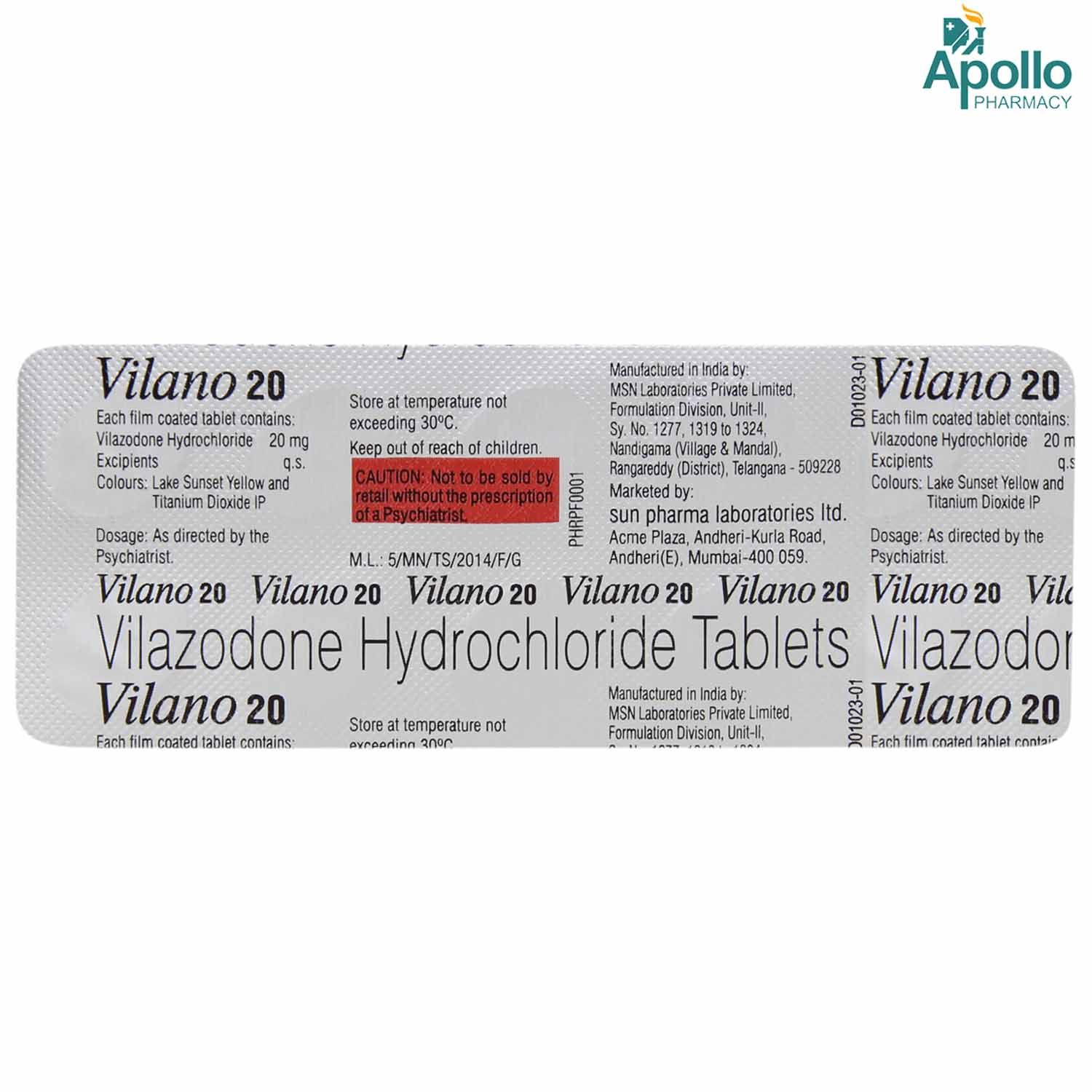 VILANO 20MG TABLET Price, Uses, Side Effects, Composition - Apollo Pharmacy