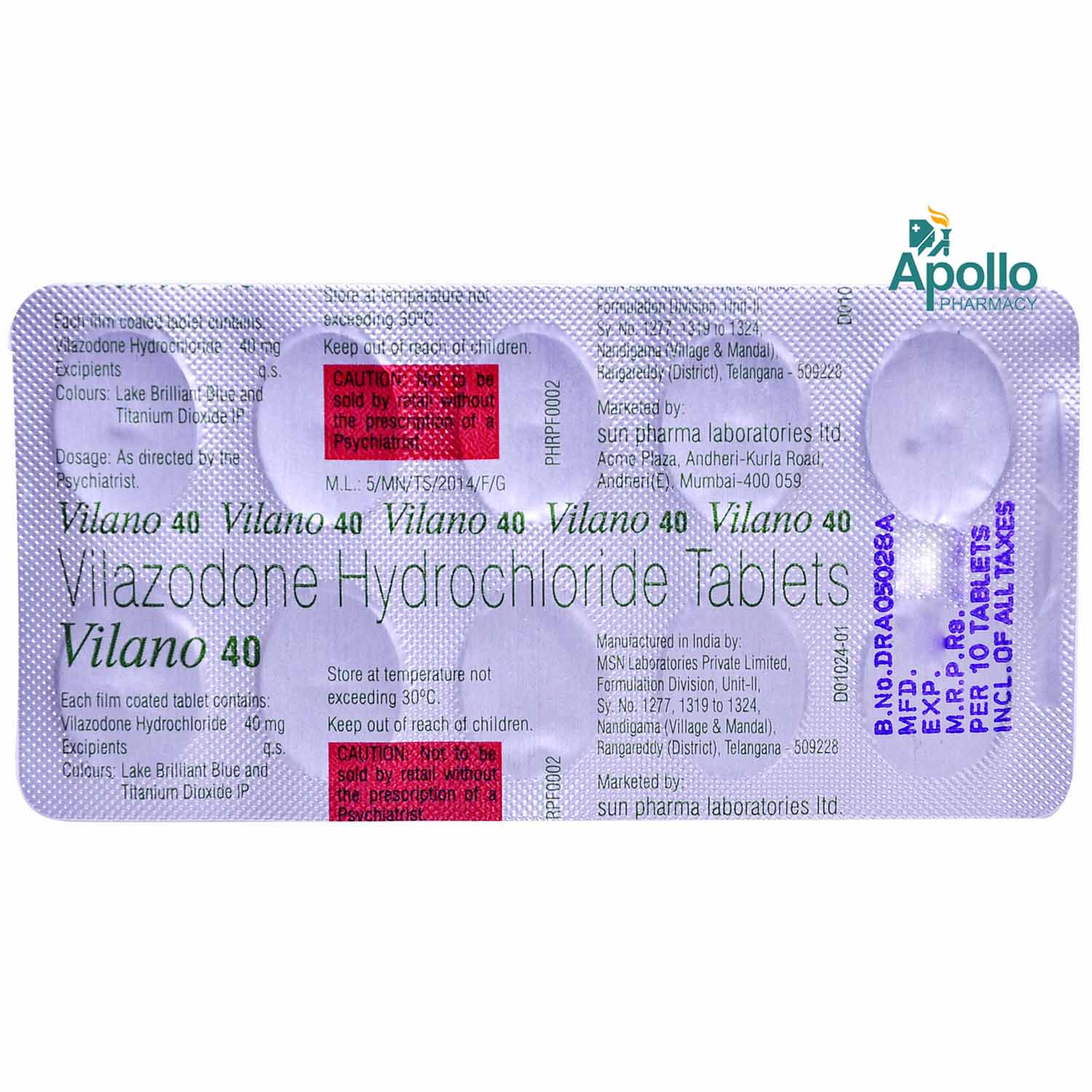 VILANO 40MG TABLET Price, Uses, Side Effects, Composition - Apollo Pharmacy