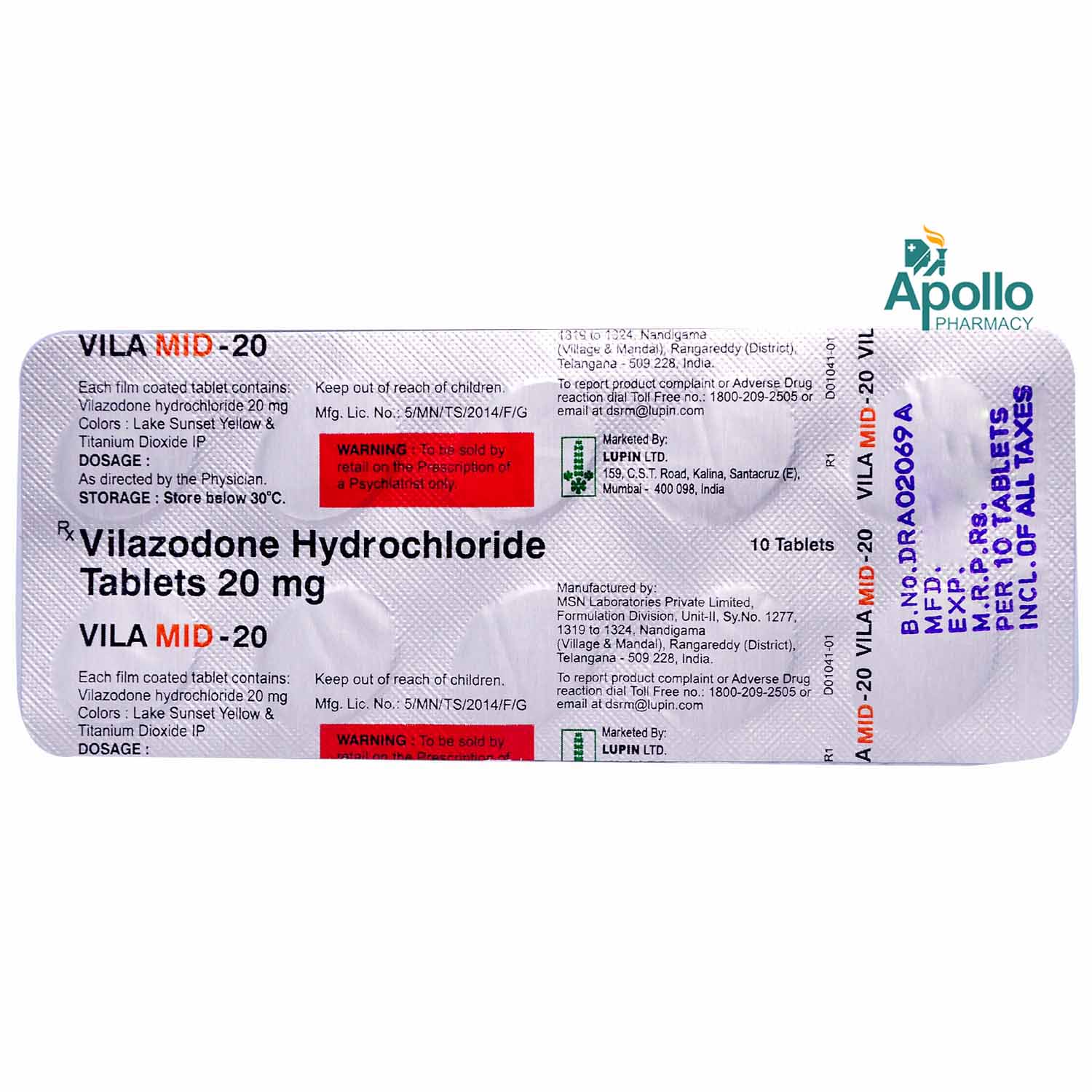 Vilamid 20 Tablet 10's Price, Uses, Side Effects, Composition - Apollo ...
