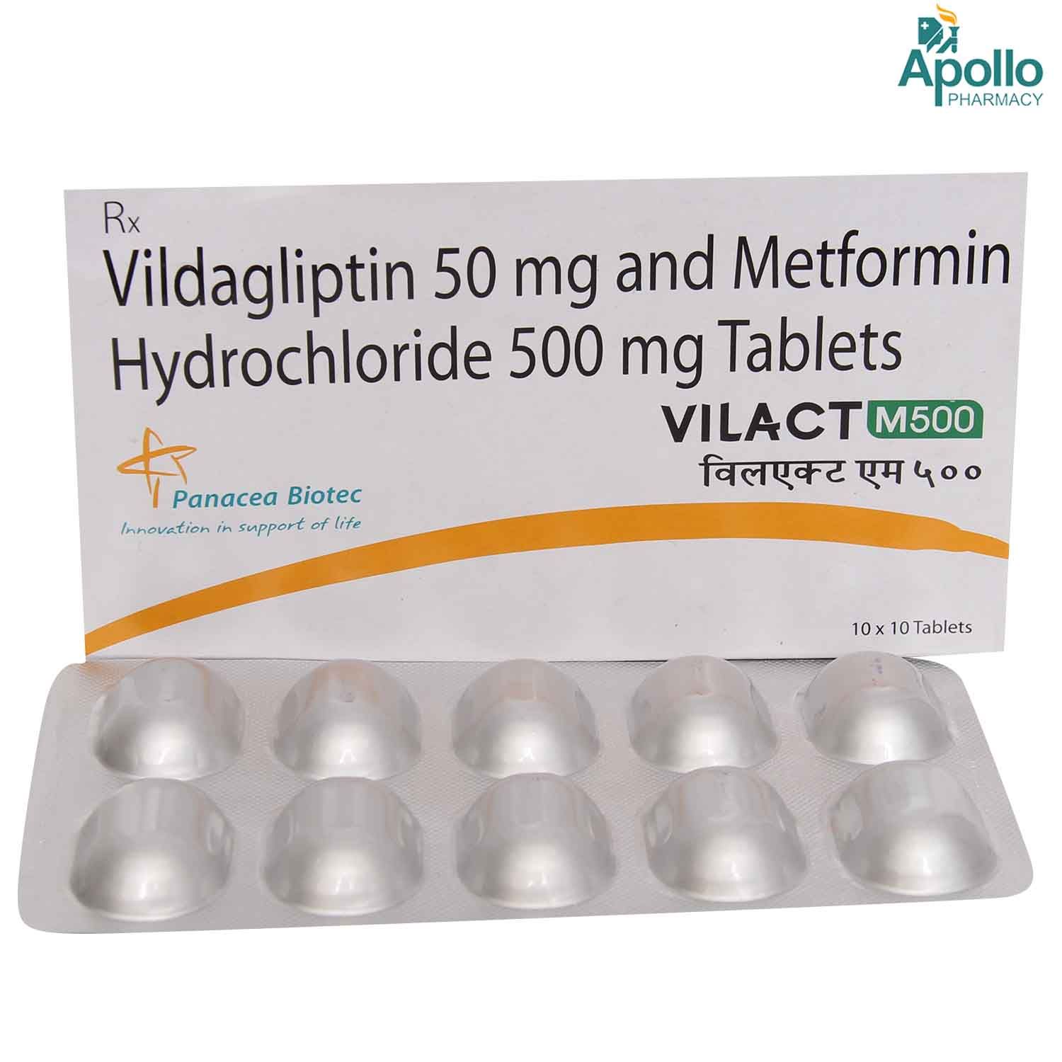 Vilact M 500 Tablet 10's Price, Uses, Side Effects, Composition ...