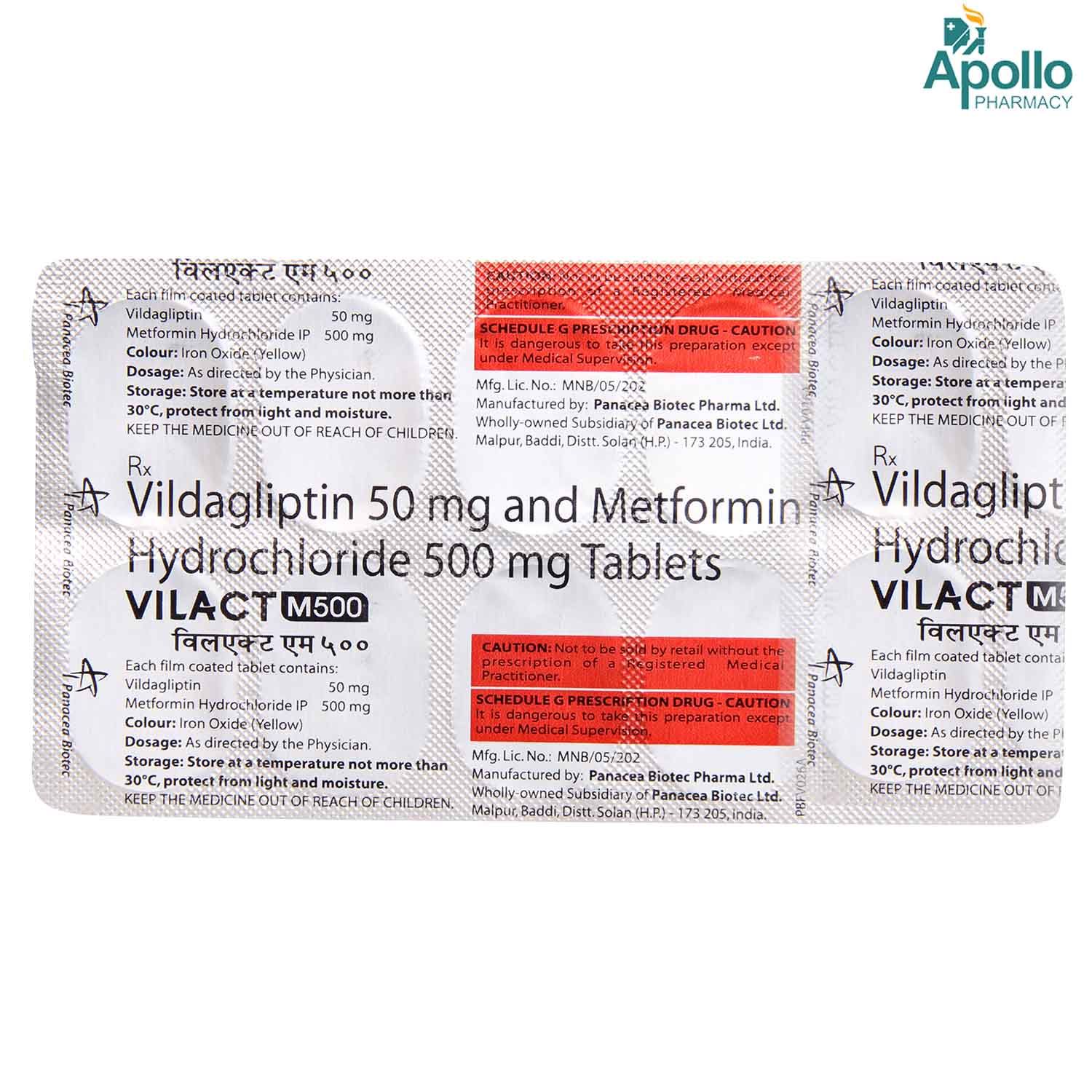 Vilact M 500 Tablet 10's Price, Uses, Side Effects, Composition ...