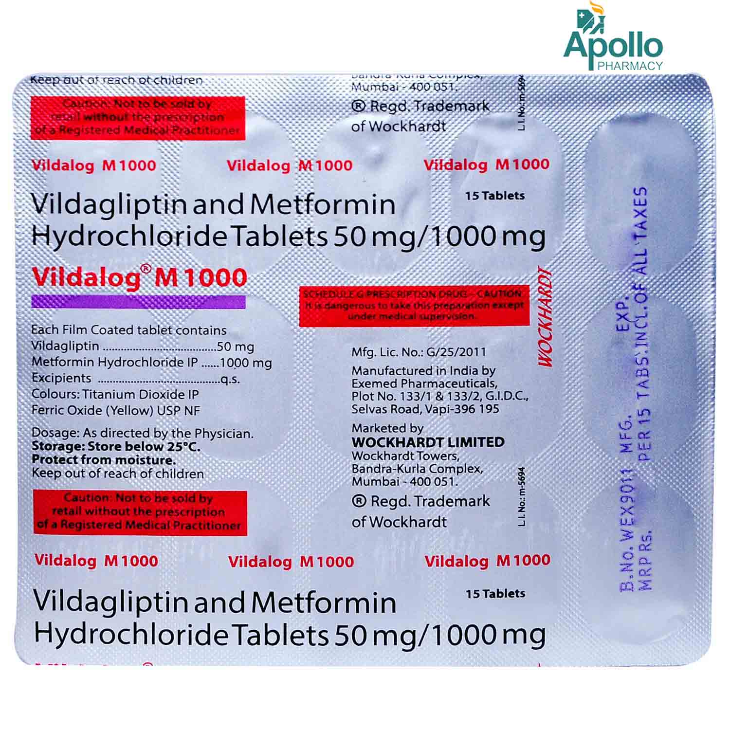 Vildalog M 1000/50mg Tablet 15's Price, Uses, Side Effects, Composition ...