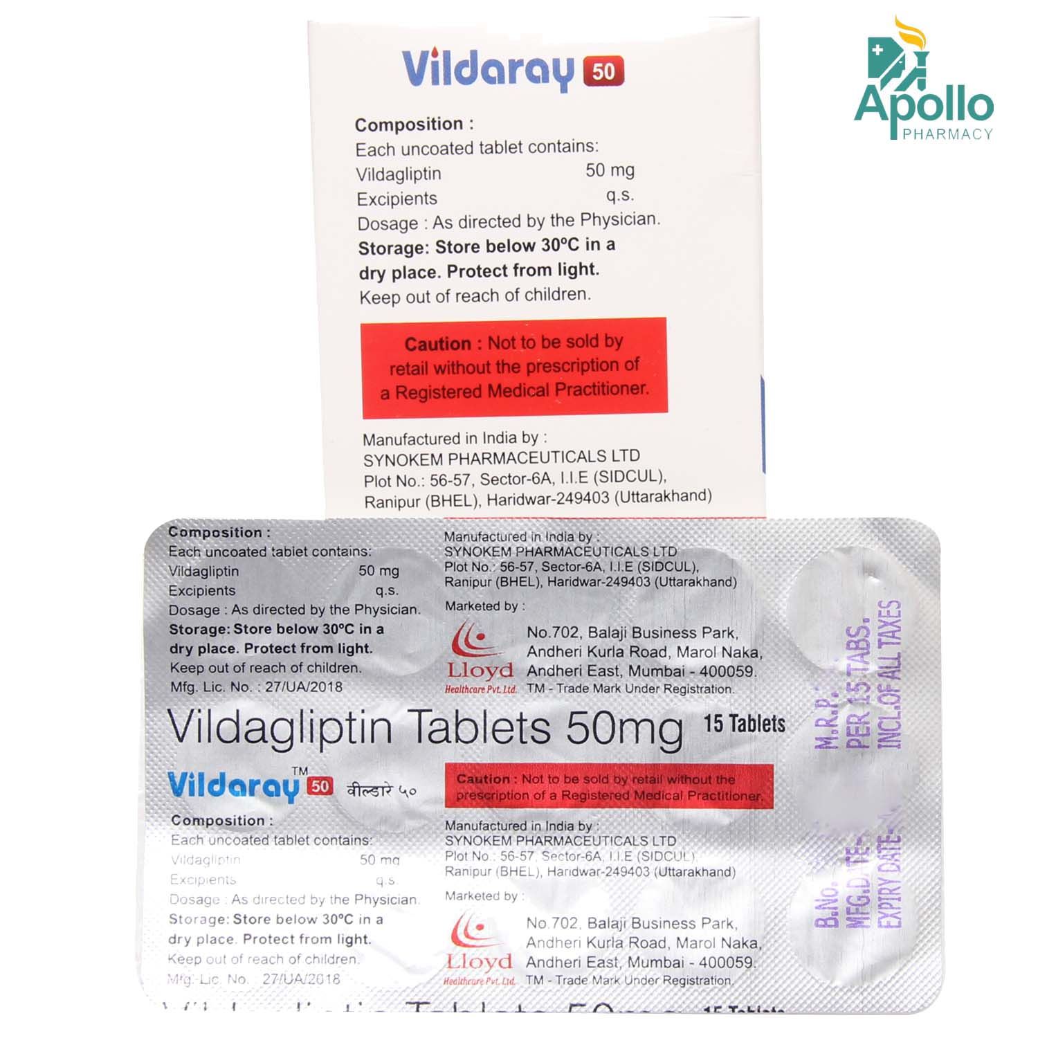 Vildaray 50 Tablet 15's Price, Uses, Side Effects, Composition - Apollo ...